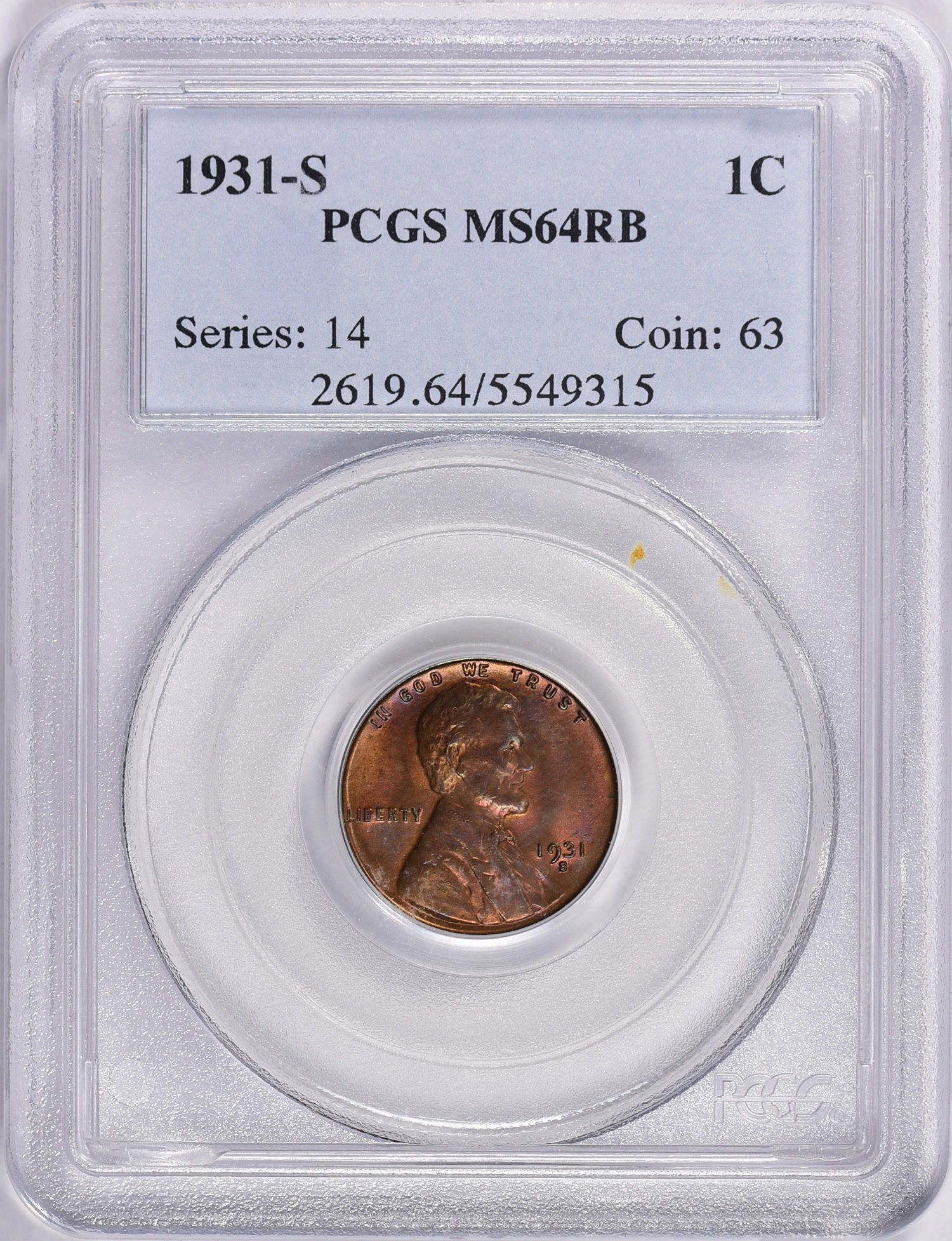 1931-S Lincoln Cent PCGS MS-64 RB (Item 1713381) | GreatCollections Coin Auctions