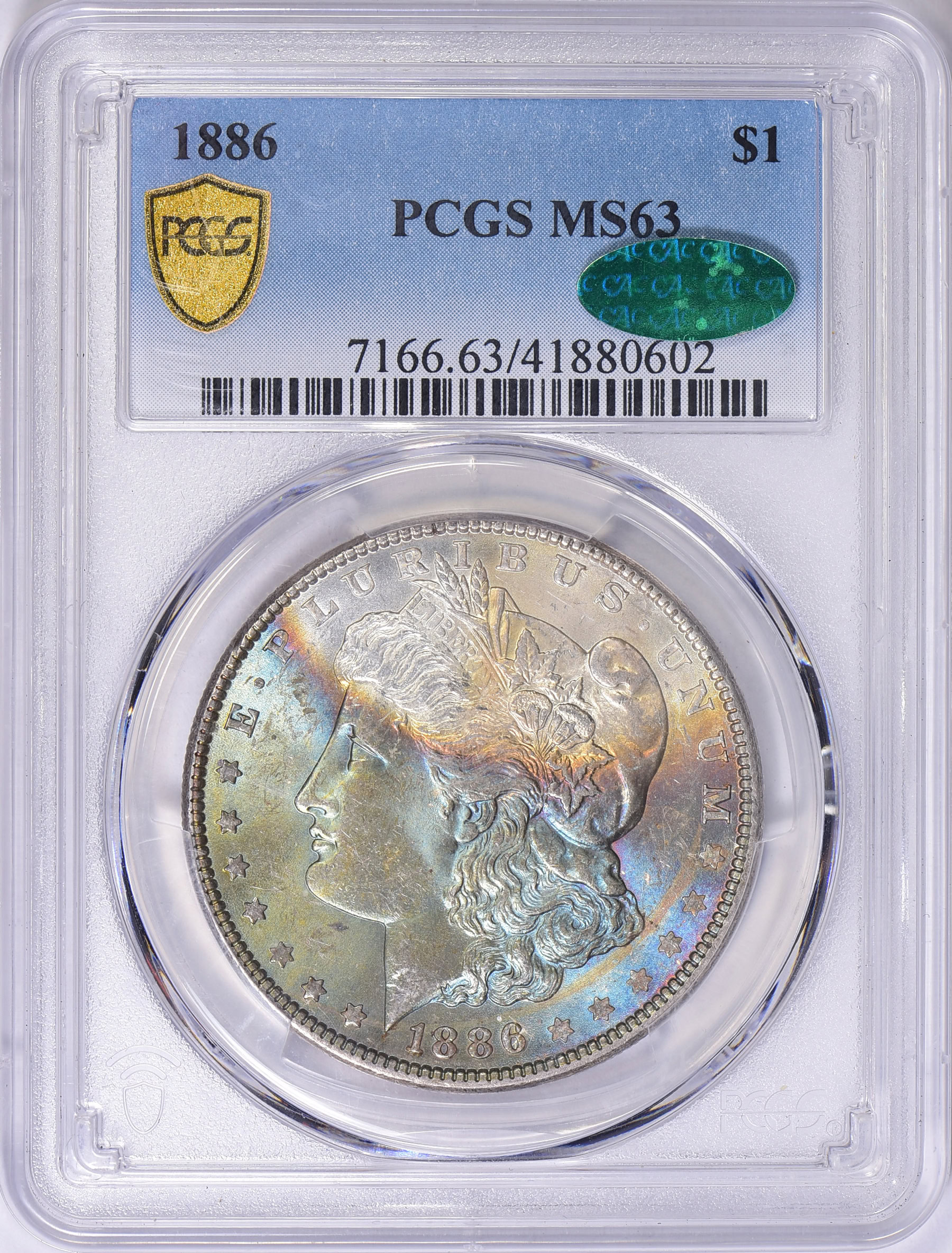 1886 Morgan Silver Dollar PCGS MS-63 (CAC Green) (Toned) (Item 1713414) | GreatCollections Coin ...