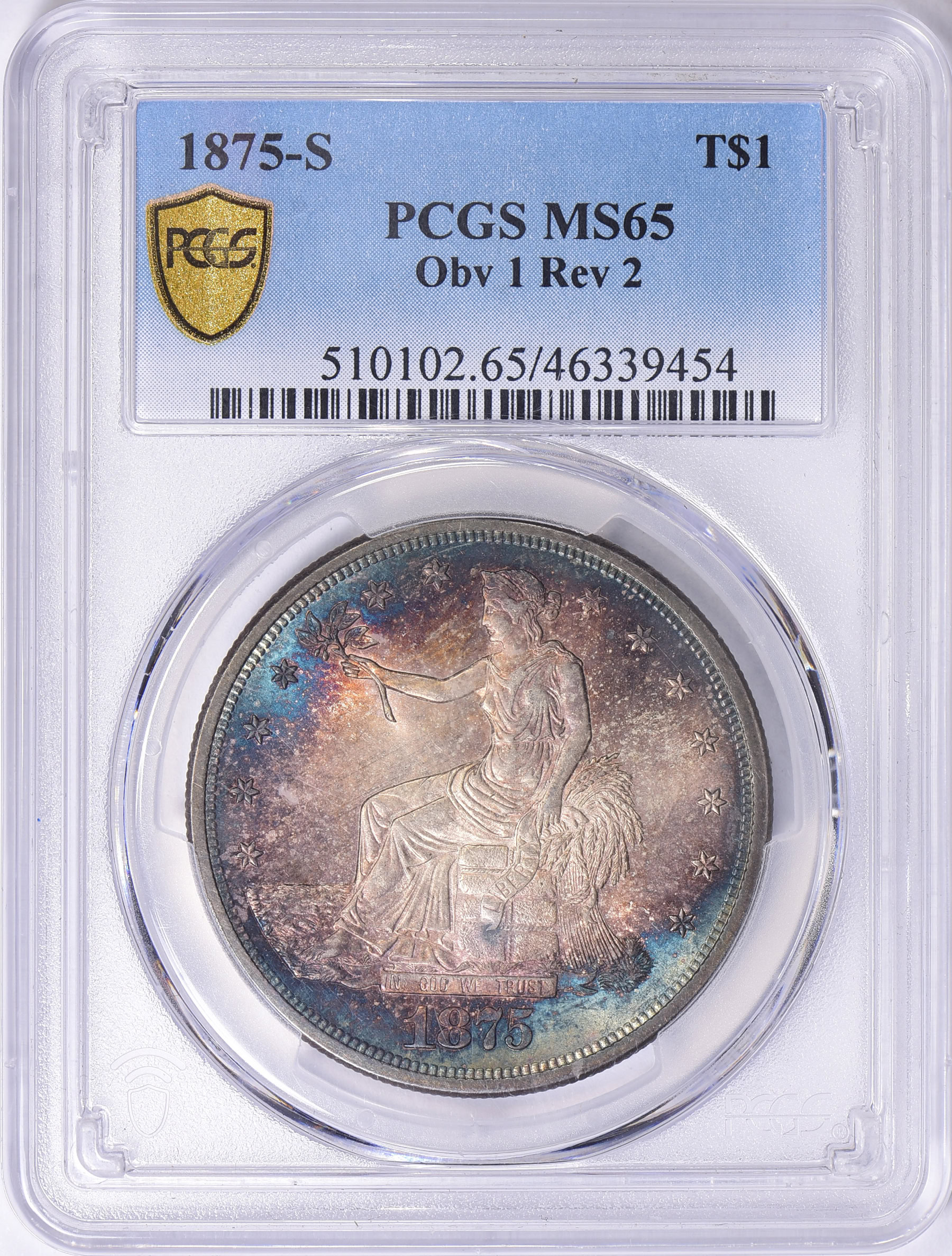 1875-S Trade Silver Dollar Obverse 1, Reverse 2 PCGS MS-65 (Toned) (Item 1713556 ...