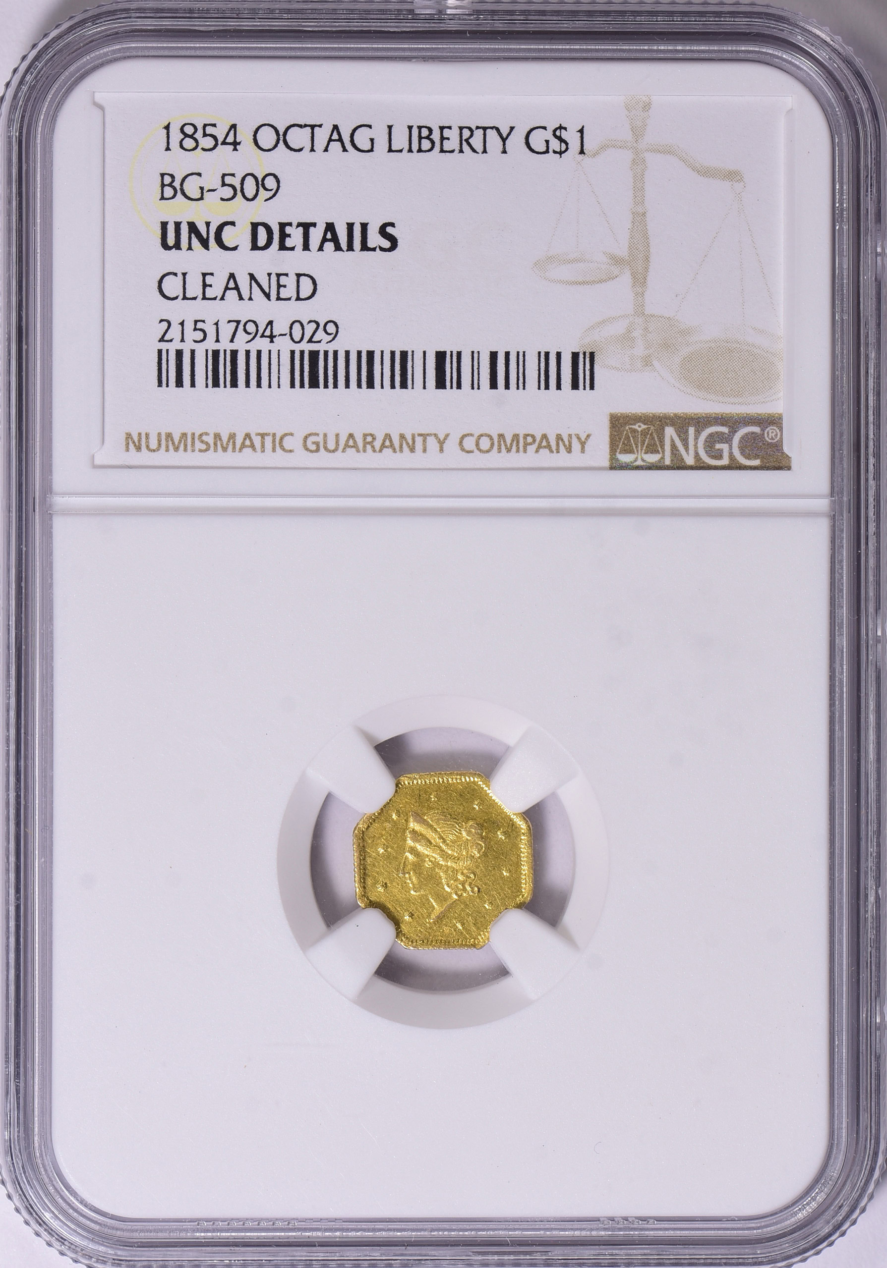 1854 California Fractional Gold $1 BG-509 NGC Unc Details (Item 1713575 ...
