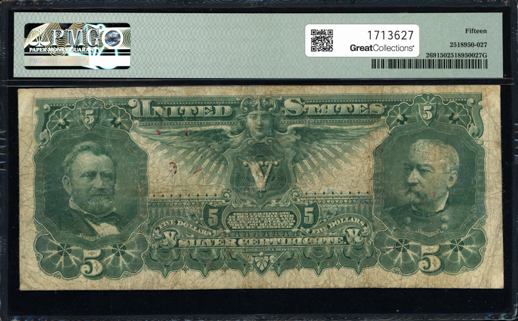 Fr. 269 1896 $5 Silver Certificate Note Bruce / Roberts PMG Choice Fine ...