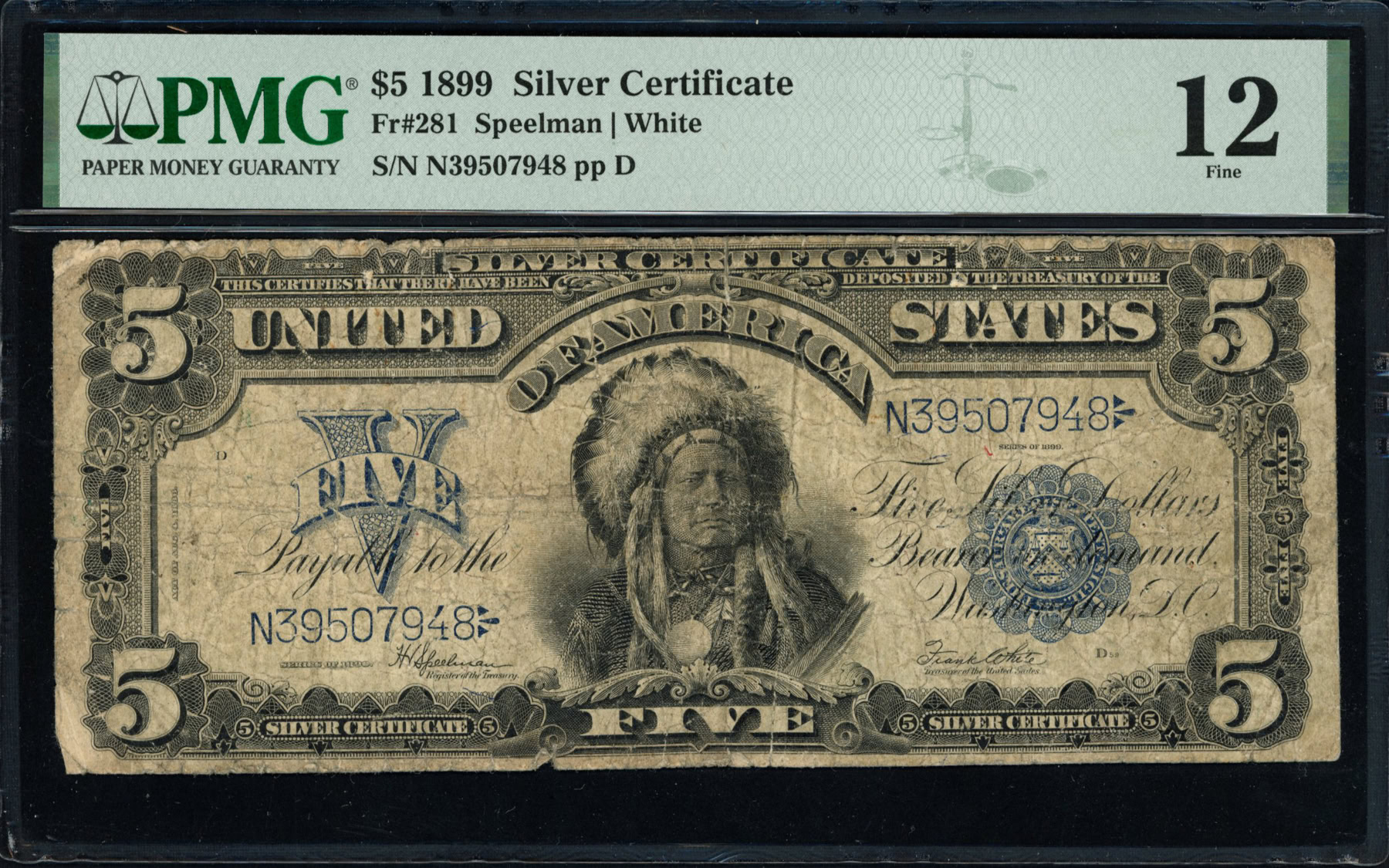 Fr. 281 1899 $5 Silver Certificate Note Speelman / White PMG Fine 12 | PMG Cert #2518950-015 ...