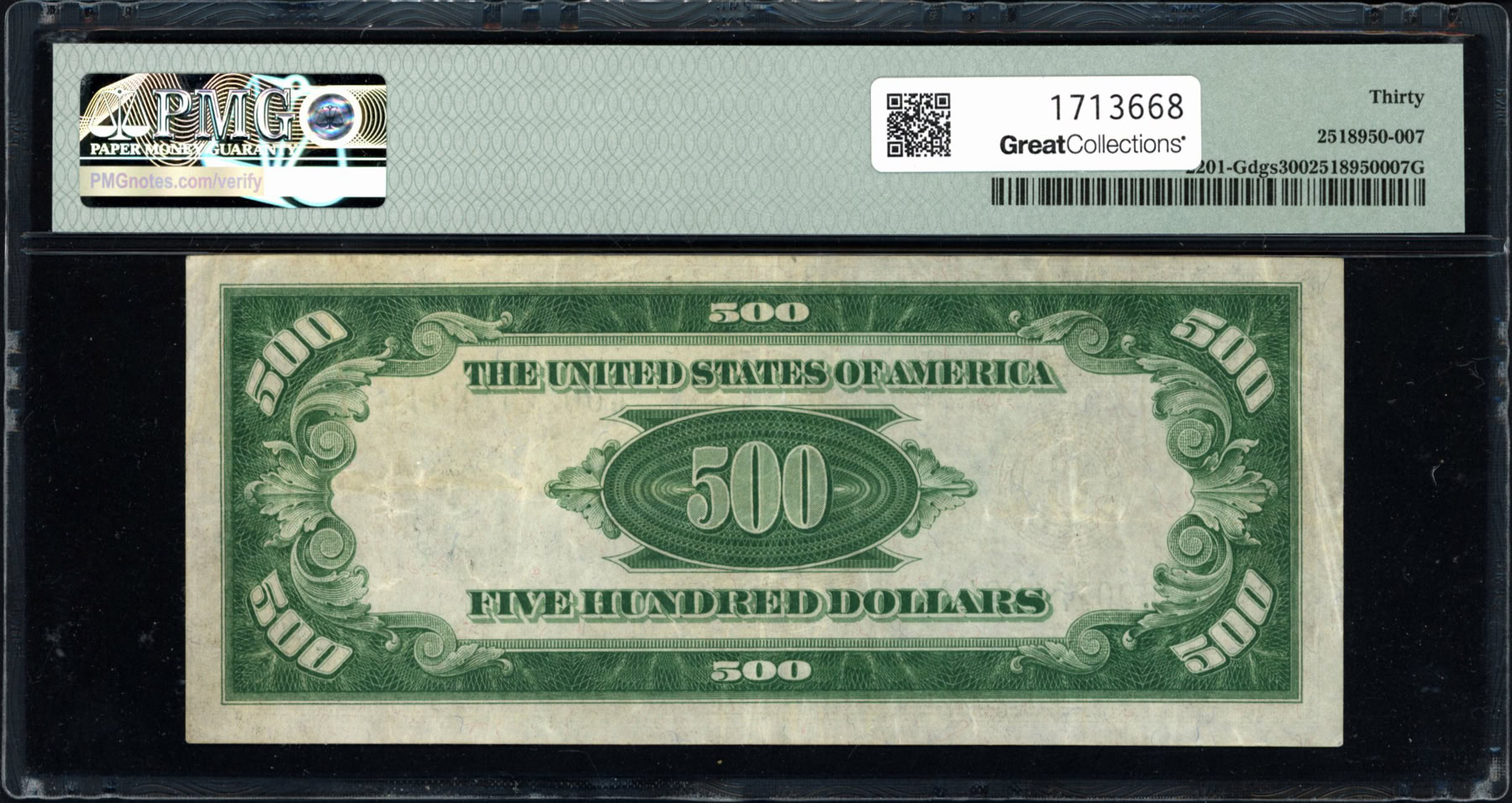 Fr. 2201-Gdgs Dark Green (GA Block) 1934 $500 Chicago Federal Reserve ...