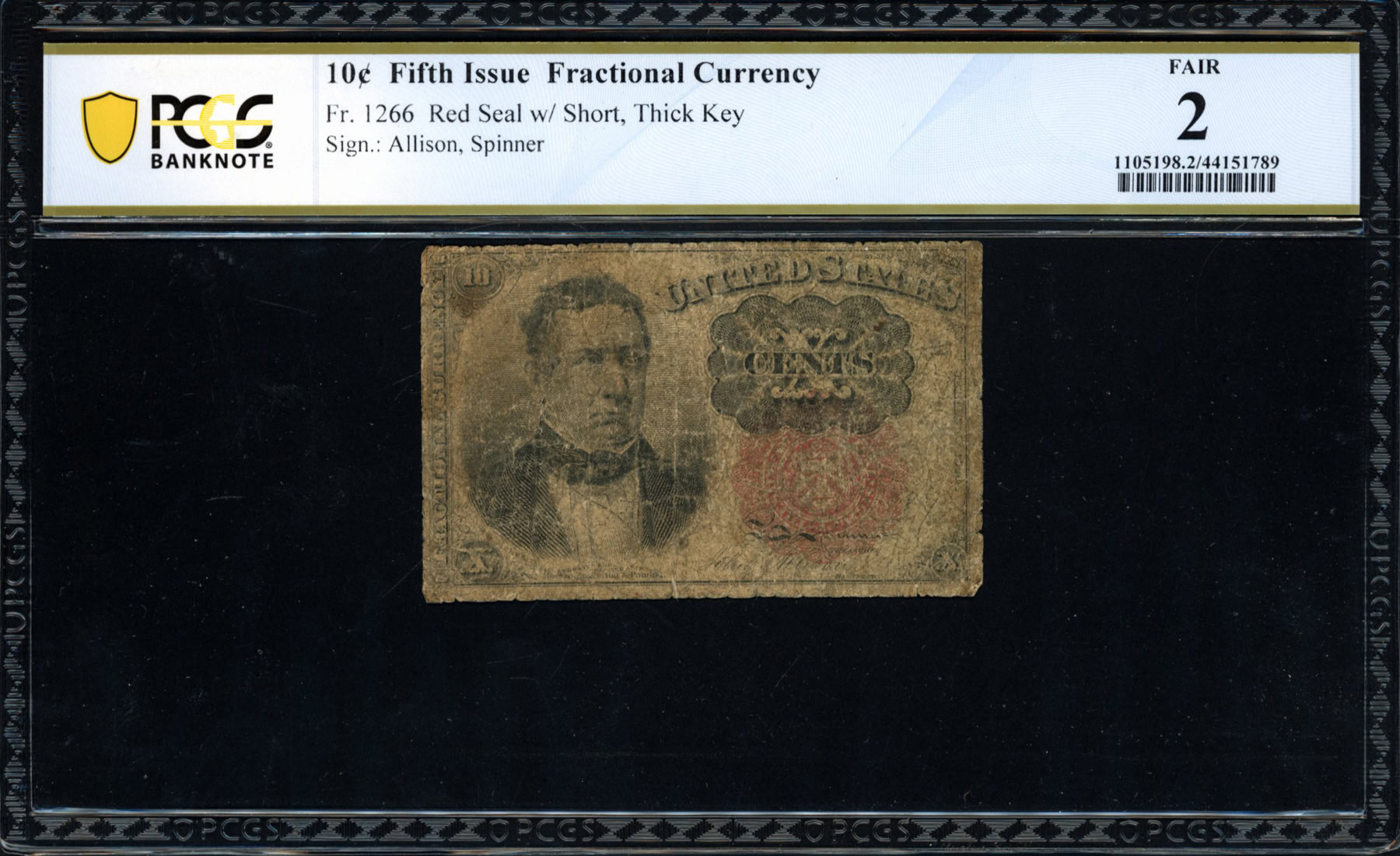Fr. 1266 Fifth Issue 10 Cents Fractional Currency Note Allison ...