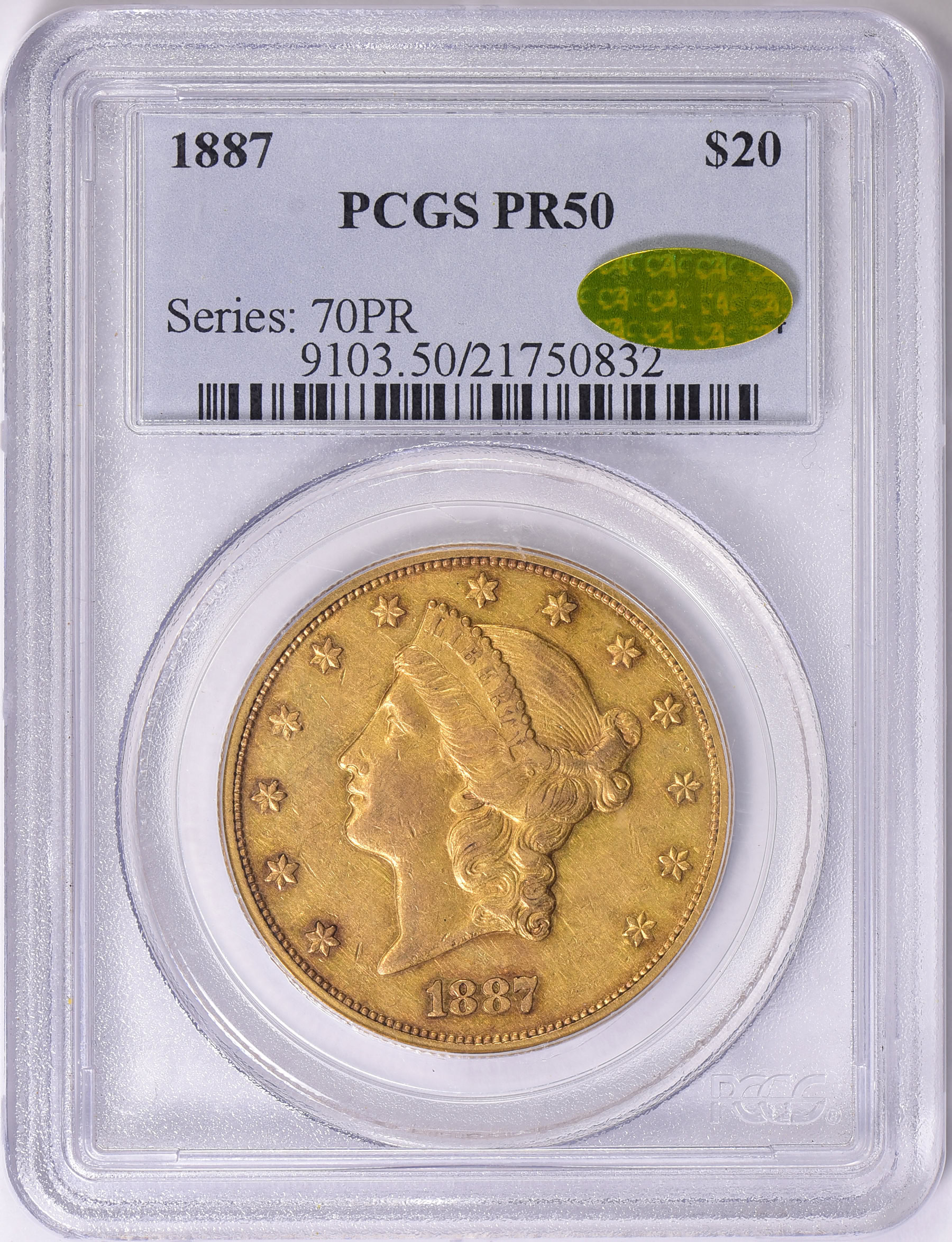 1887 Liberty Gold Double Eagle PCGS Proof-50 (CAC Gold) (Item 1713799) | GreatCollections Coin ...