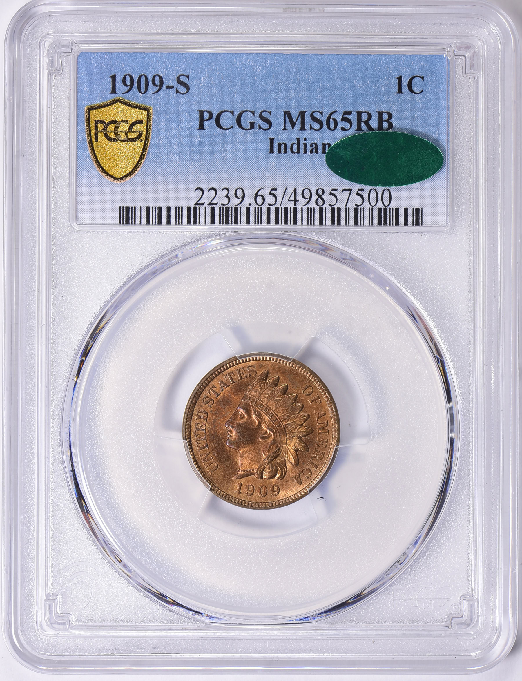 1909-S Indian Cent PCGS MS-65 RB (CAC Green) (Item 1713810) | GreatCollections Coin Auctions