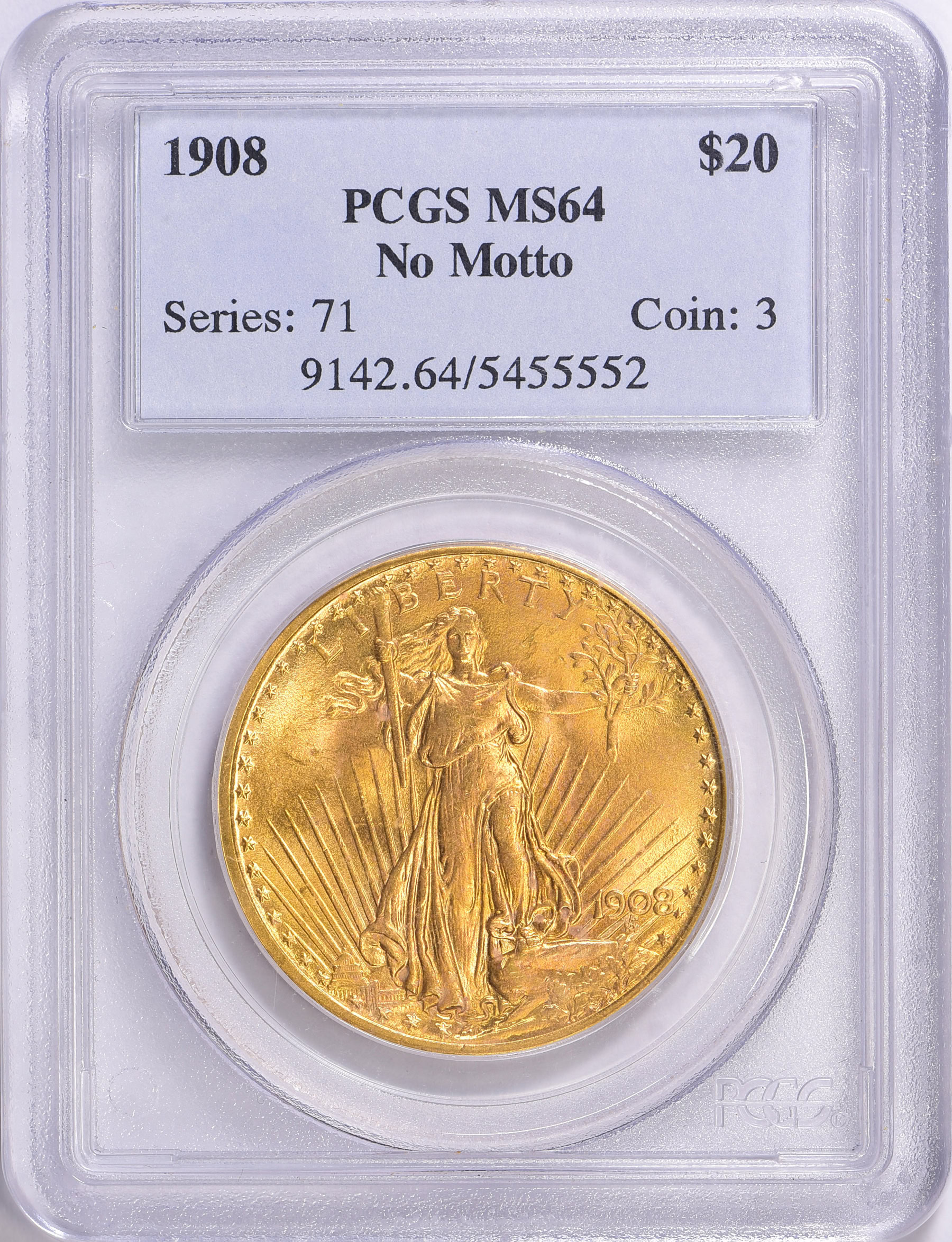 1908 Saint-Gaudens Gold Double Eagle No Motto PCGS MS-64 (Item 1713823 ...