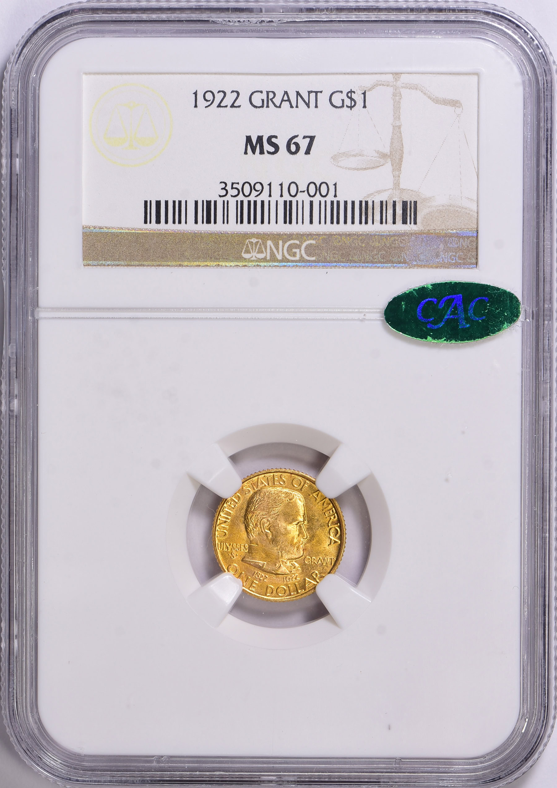 1922 Grant Gold Dollar No Star NGC MS-67 (CAC Green) (Item 1713837 ...