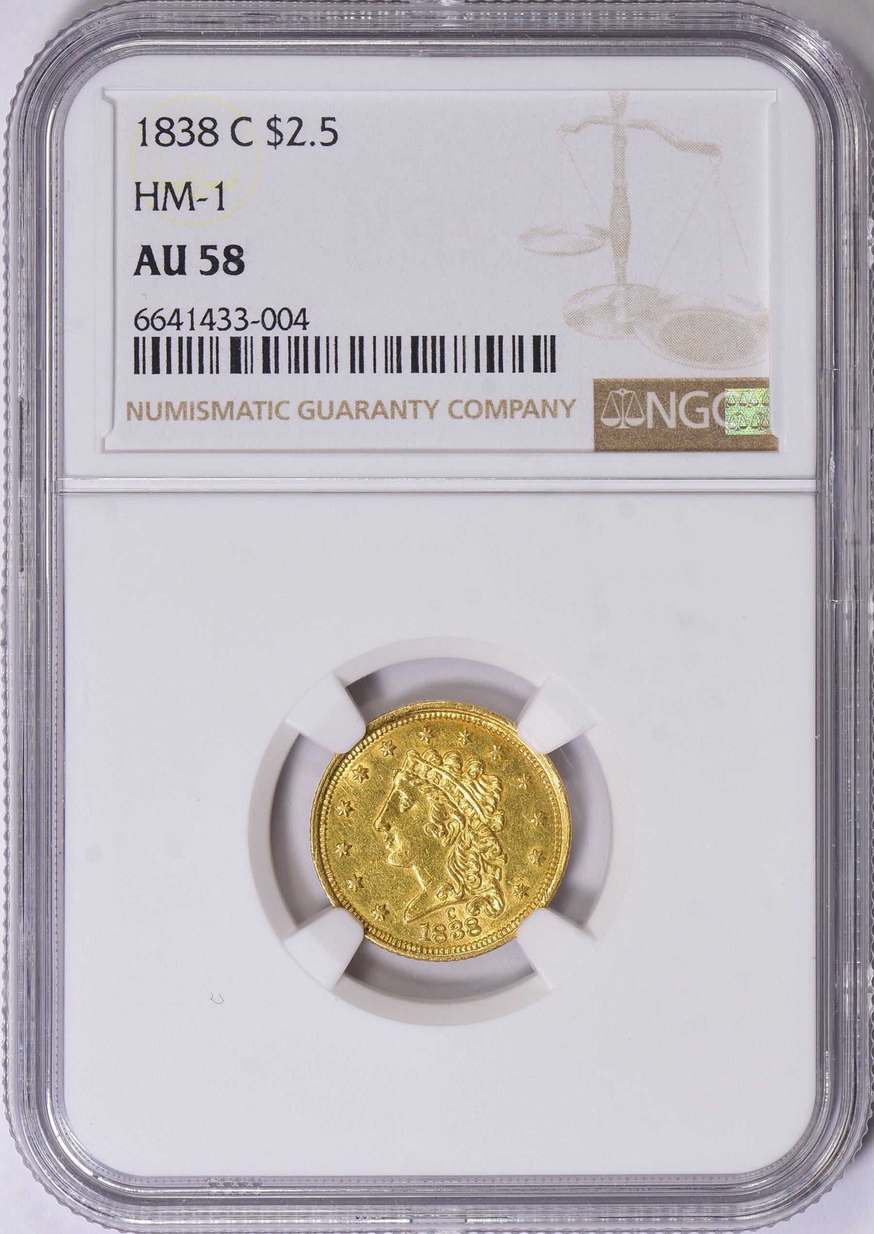 1838-C Classic Gold Quarter Eagle HM-1 NGC AU-58 (Item 1713899 ...