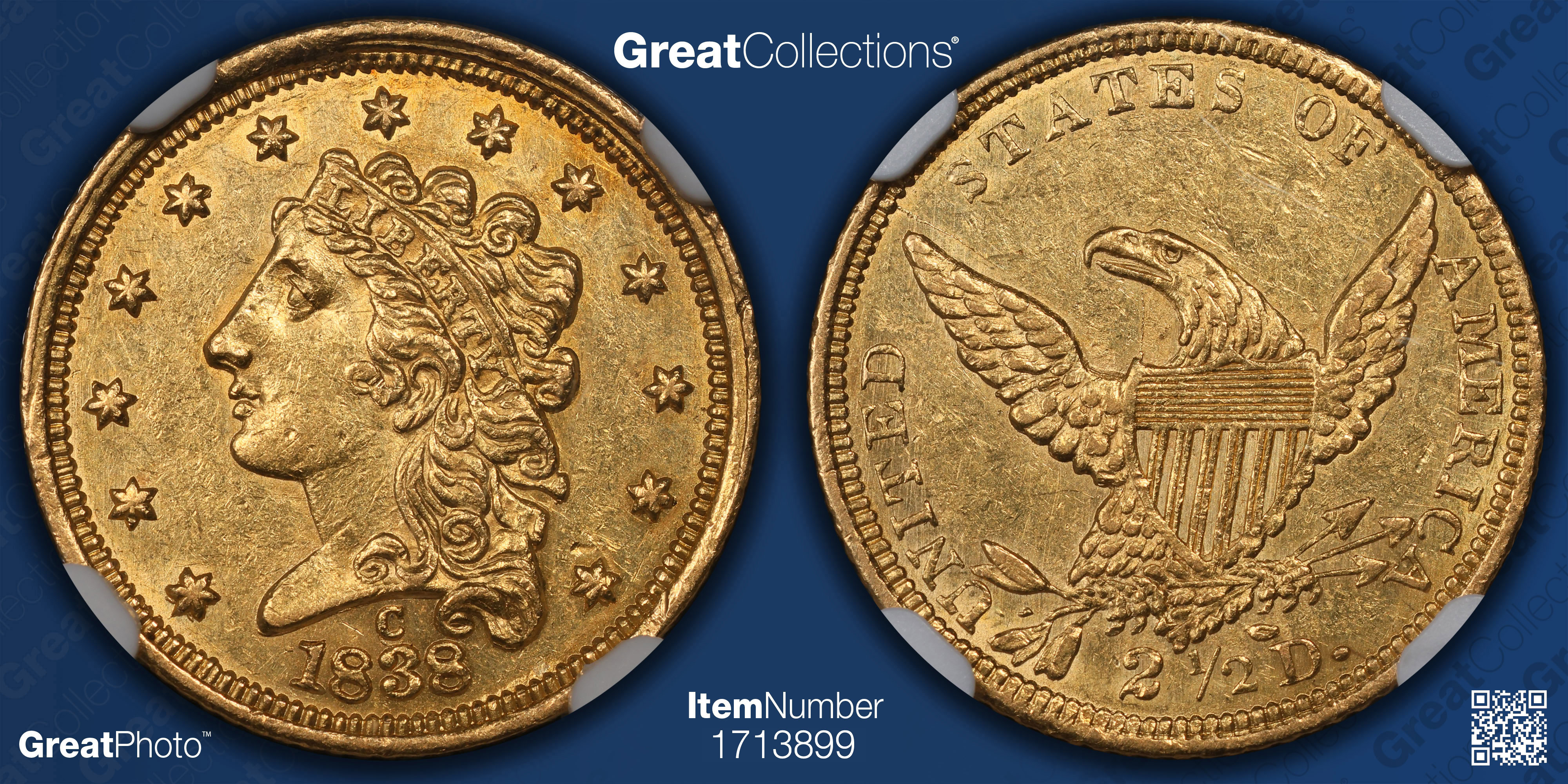 1838-C Classic Gold Quarter Eagle HM-1 NGC AU-58 (Item 1713899 ...