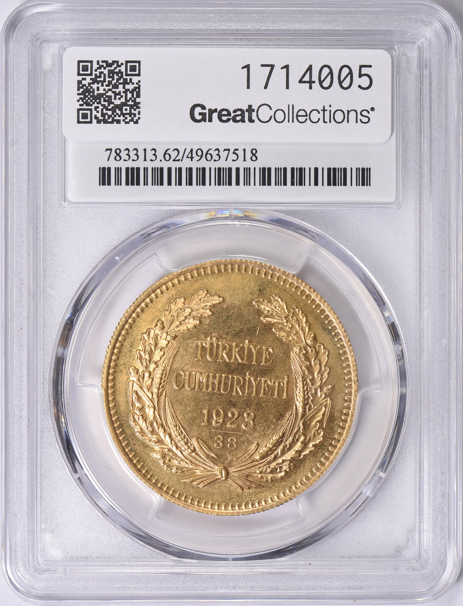 Turkey 1923 Year 38 (1961) Gold 500 Kurush Kemal Atatürk KM-859 PCGS MS ...