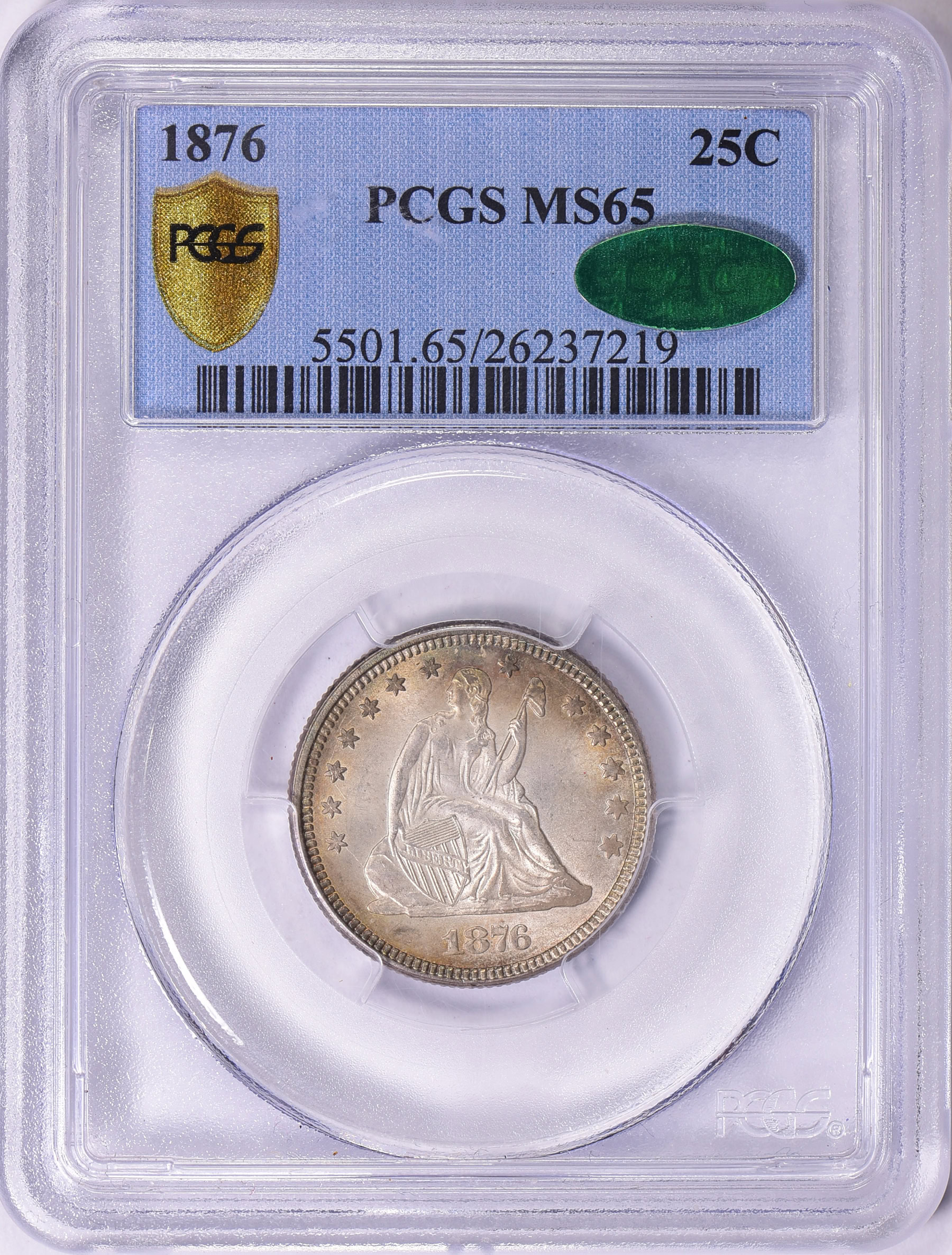 1876 Seated Liberty Quarter PCGS MS-65 (CAC Green) (Toned) (Item 1714153) | GreatCollections ...