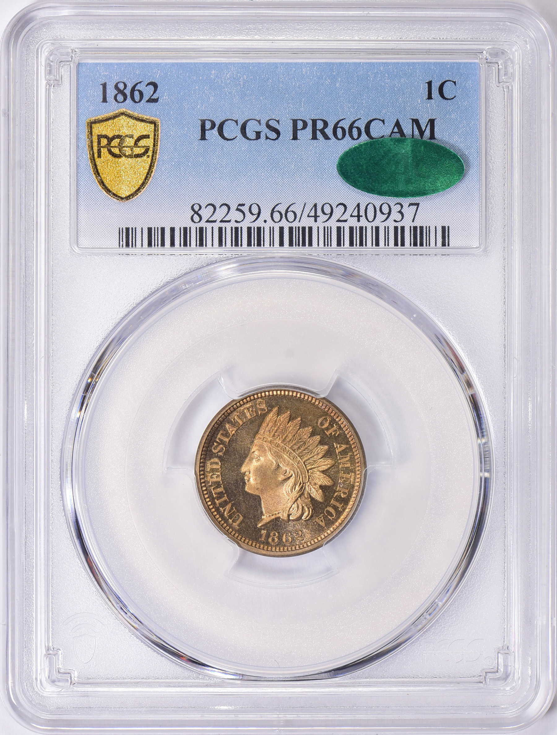 1862 Indian Cent PCGS Proof-66 CAMEO (CAC Green) (Item 1714189 ...