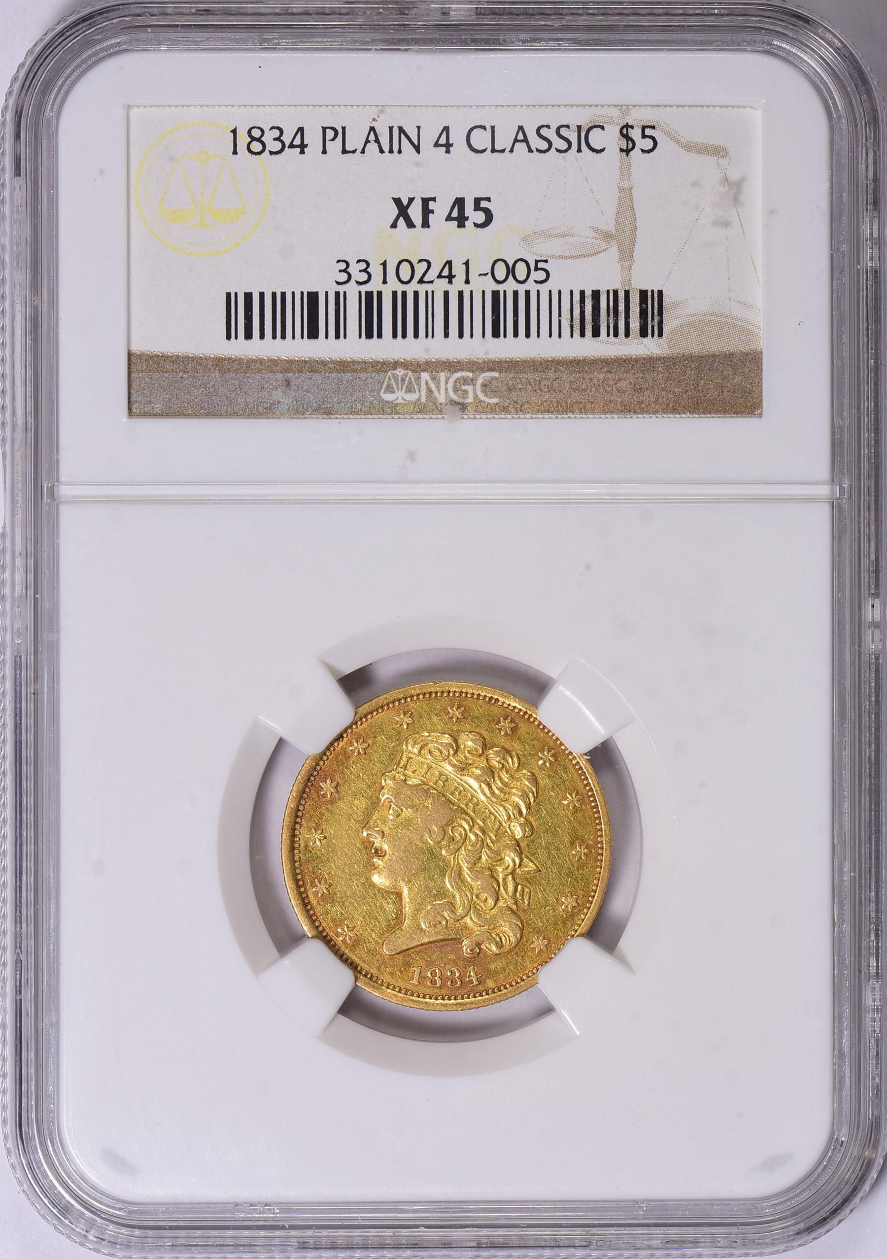 1834 Classic Head Gold Half Eagle Plain 4 NGC XF-45 (Item 1714236) | GreatCollections Coin Auctions