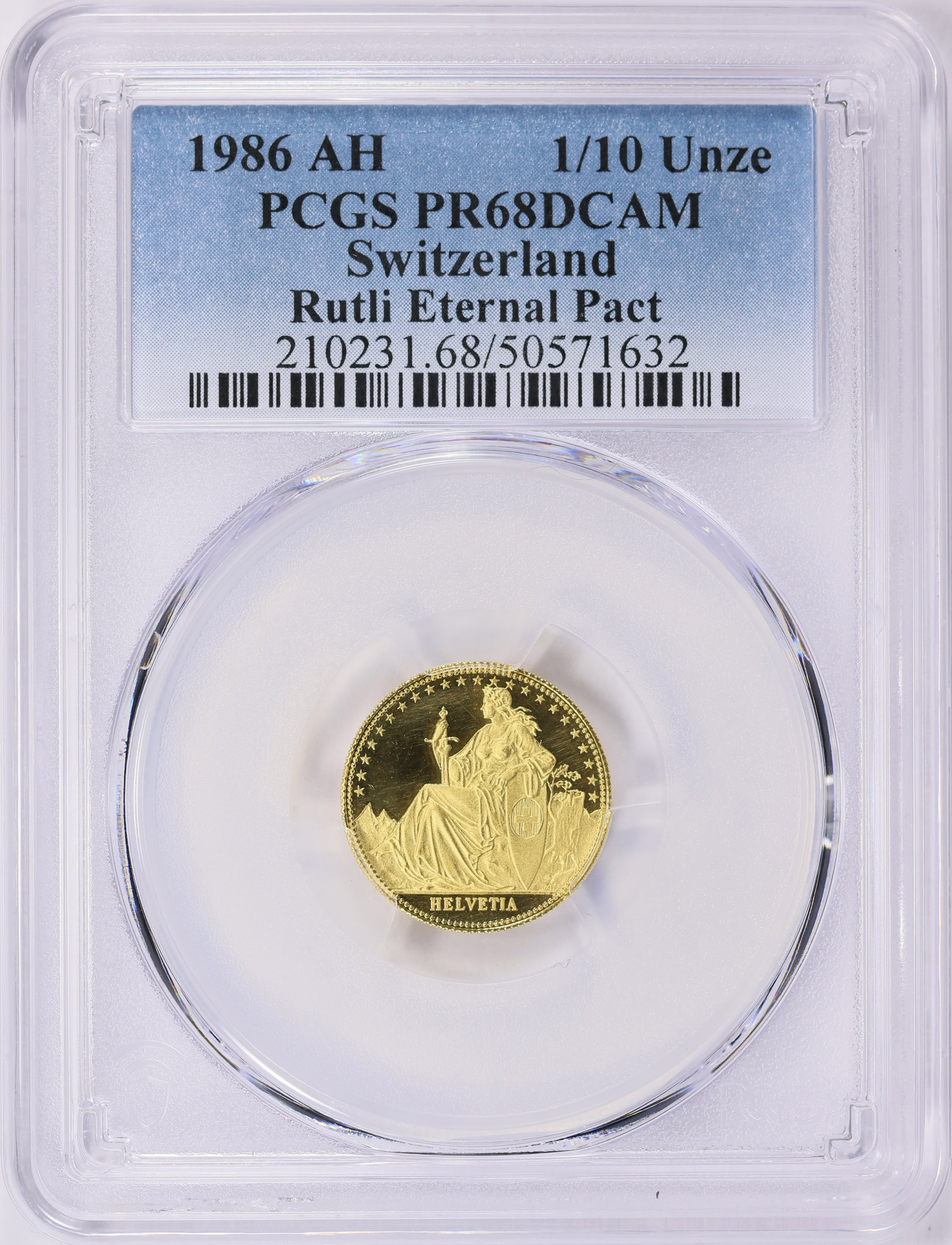 Switzerland 1986-AH Gold 1/10 Unze Rutli Eternal Pact KM-XMB6 PCGS ...