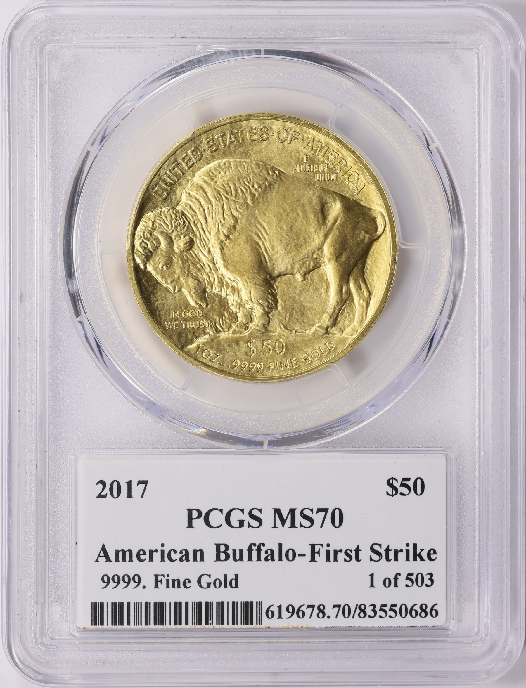 2017 $50 One-Ounce Gold American Buffalo First Strike PCGS MS-70 (James Earle Fraser Label ...
