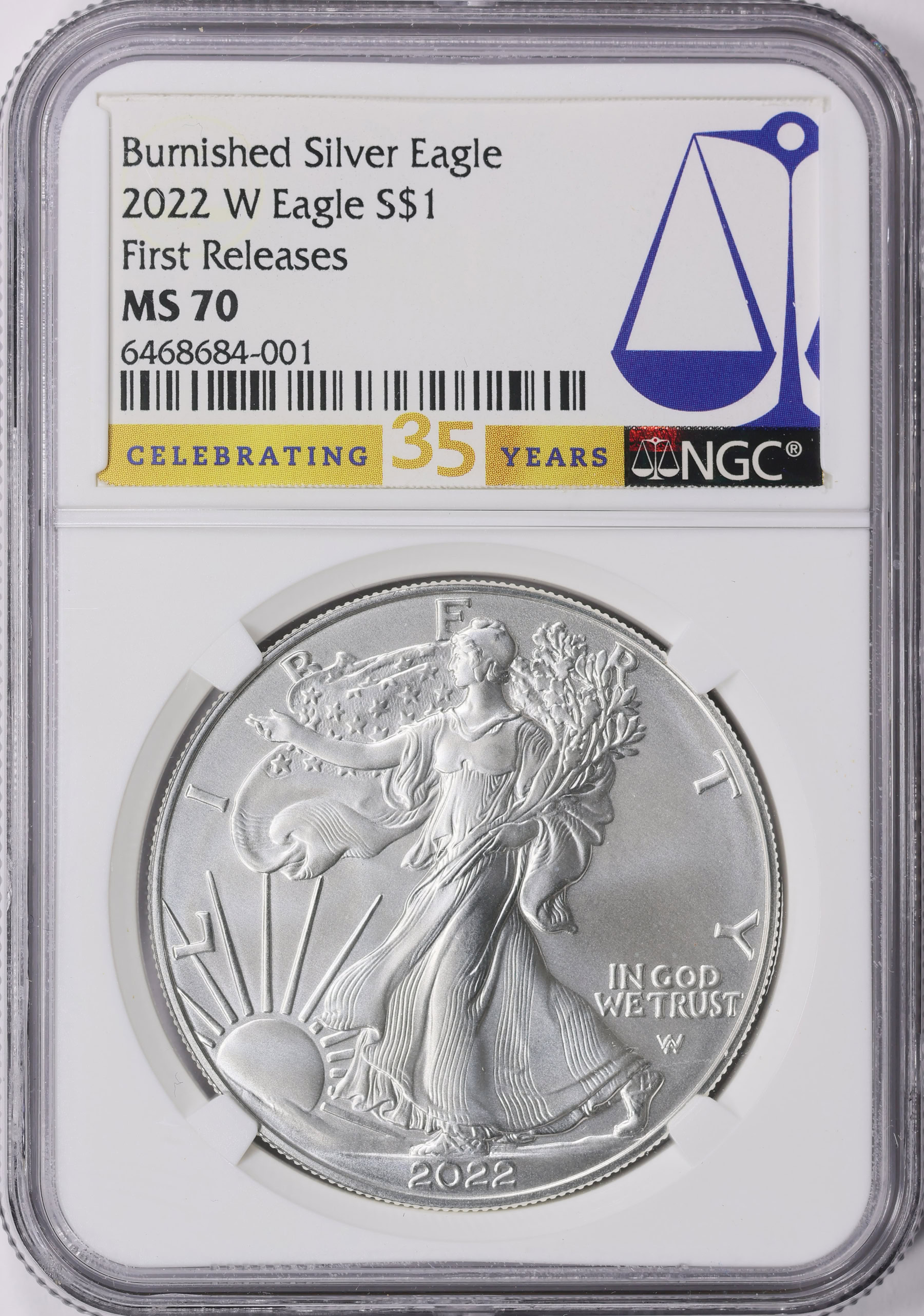 2022-W $1 Silver Eagle Burnished First Releases NGC MS-70 (Item 1714372) | GreatCollections Coin ...