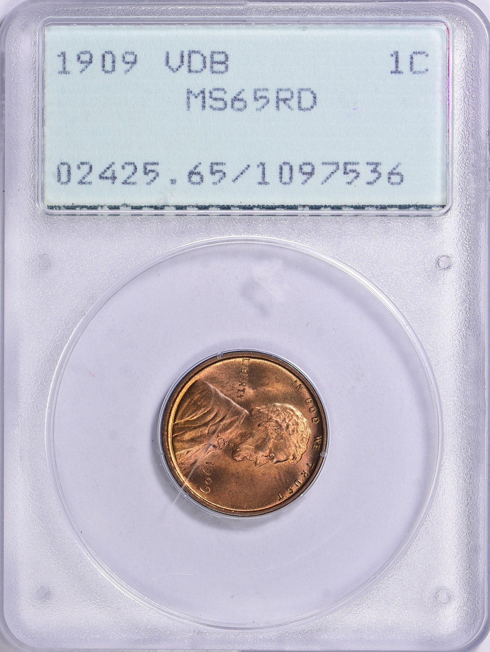 1909 Lincoln Cent V.D.B. PCGS MS-65 RD OGH (1st Gen) (Item 1714436) | GreatCollections Coin Auctions