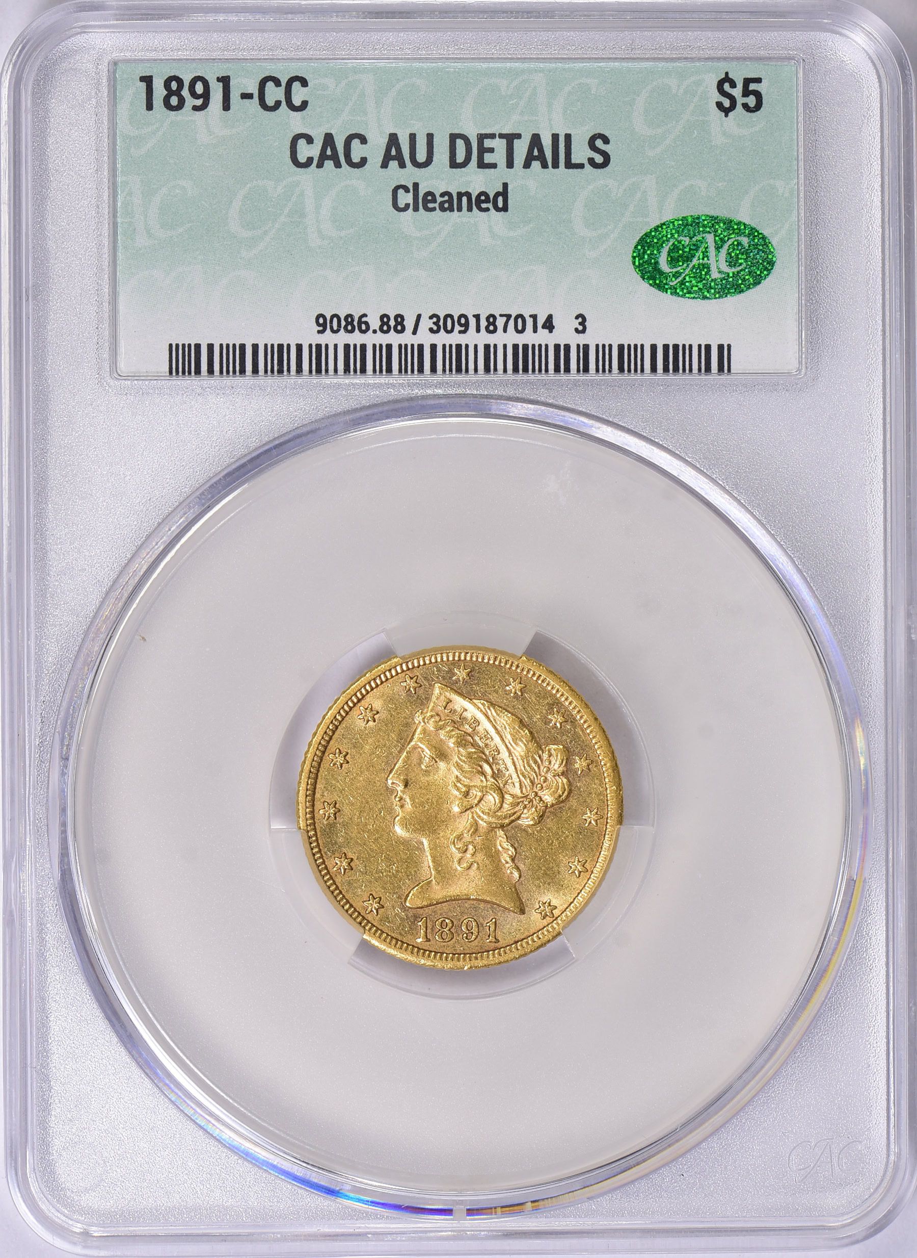 1891-CC Liberty Gold Half Eagle CACG AU Details (Item 1714484) | GreatCollections Coin Auctions