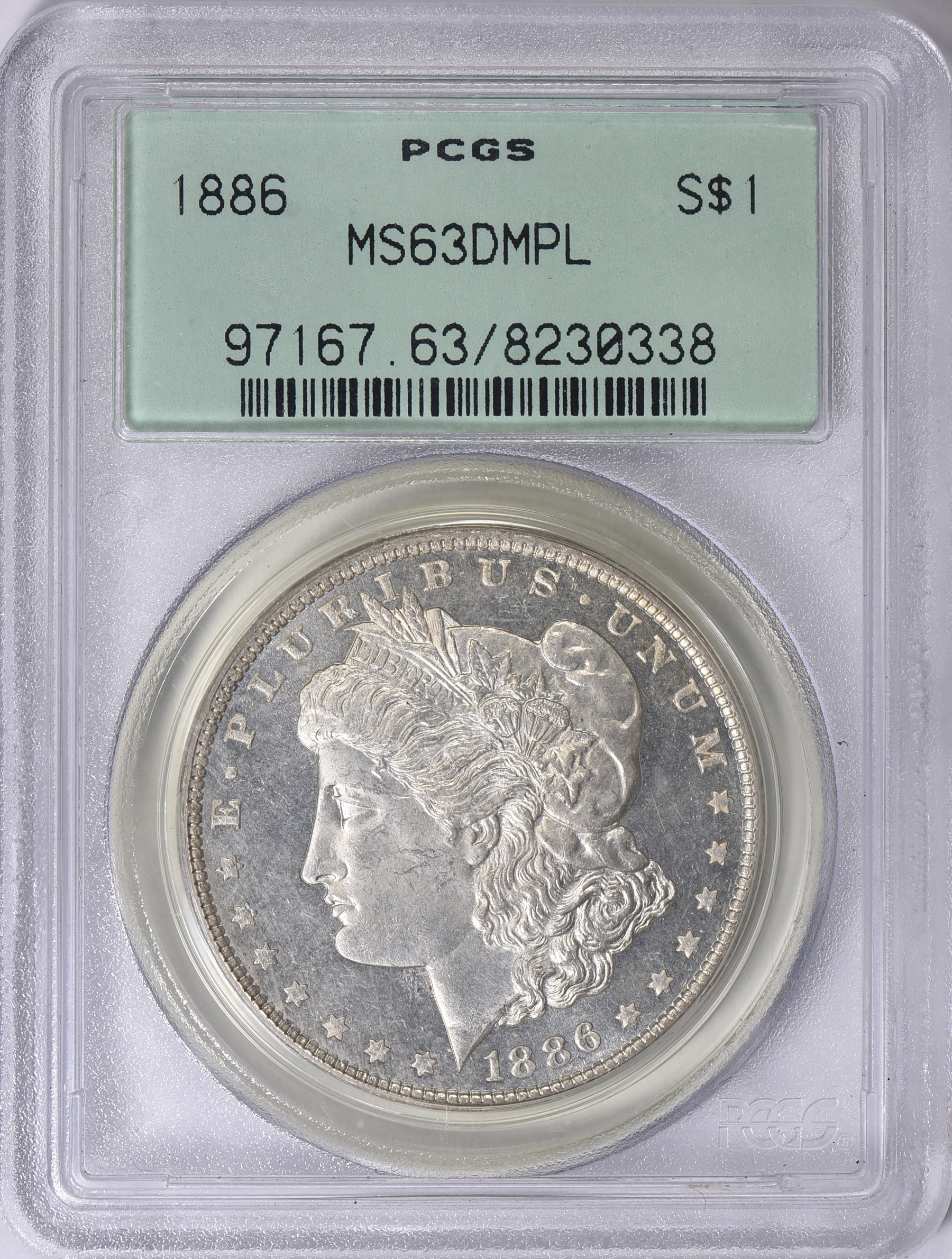 1886 Morgan Silver Dollar PCGS MS-63 DMPL OGH (Item 1714544) | GreatCollections Coin Auctions