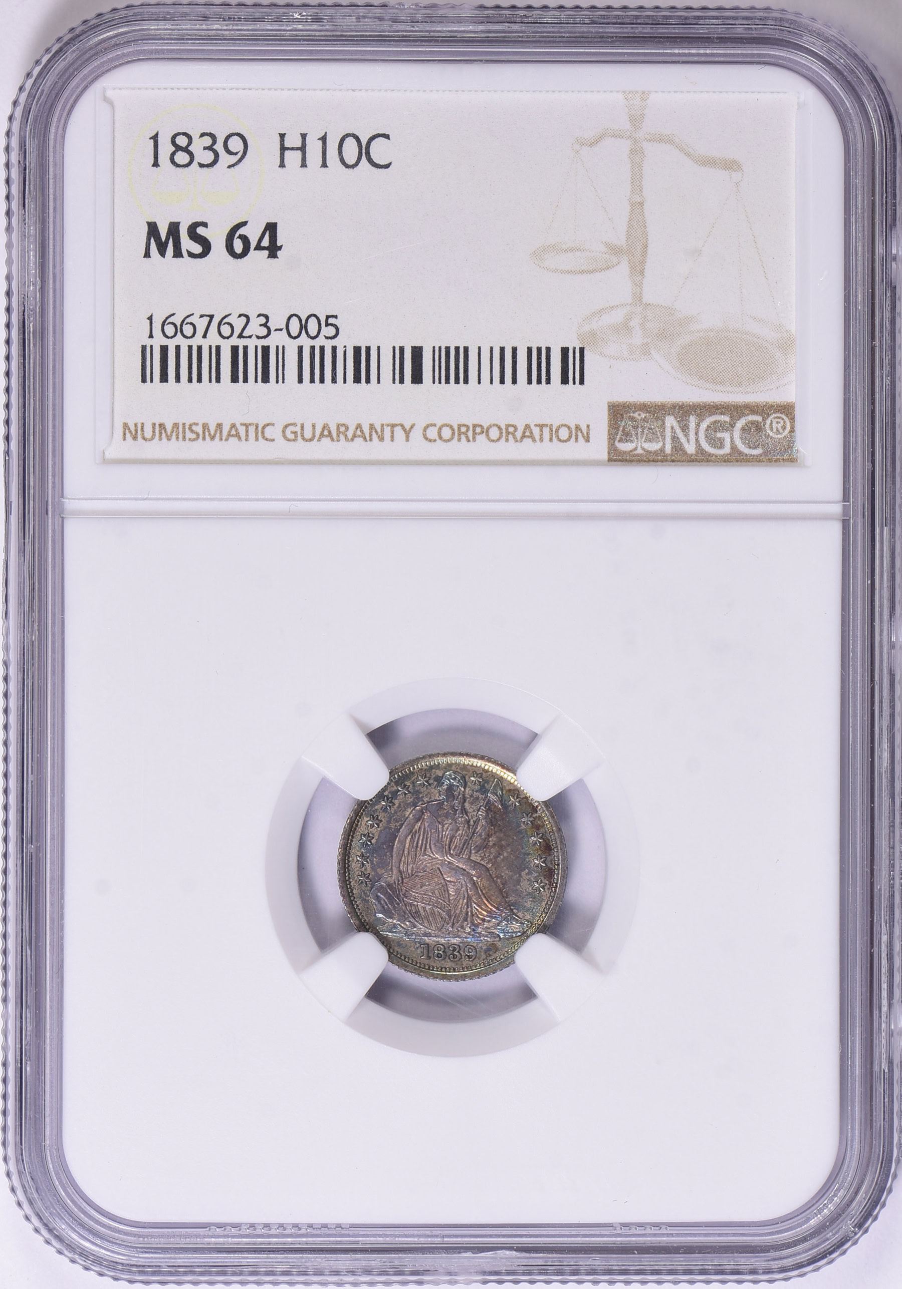 1839 Seated Liberty Half Dime No Drapery NGC MS-64 (Toned) (Item 1714567) | GreatCollections ...