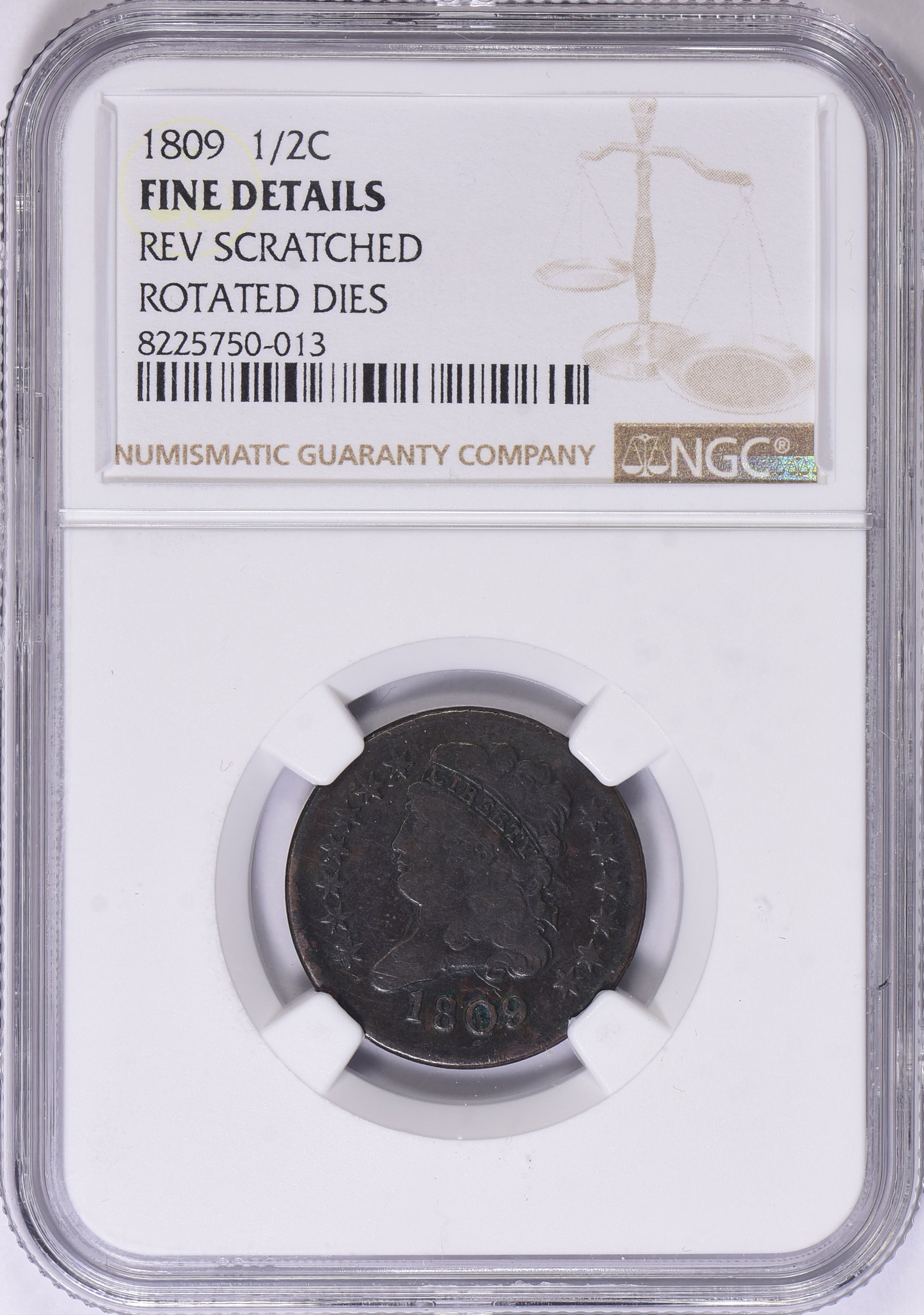 1809 Classic Half Cent Rotated Dies NGC Fine Details (Item 1714615) | GreatCollections Coin Auctions