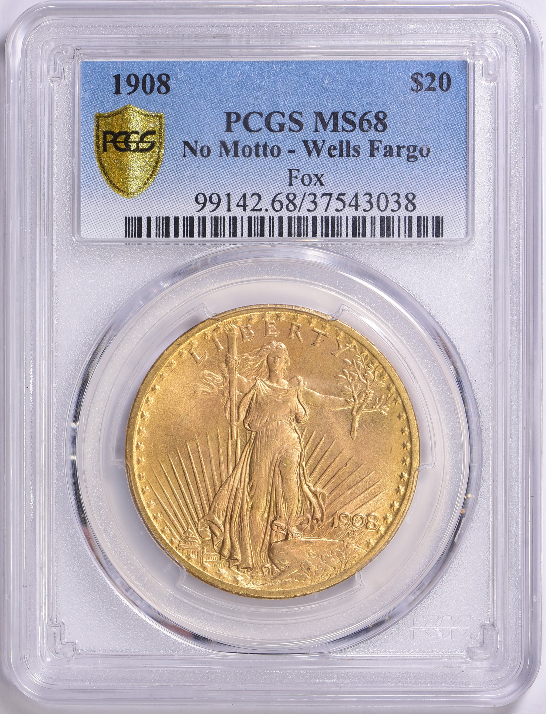 1908 Saint-Gaudens Gold Double Eagle No Motto Wells Fargo Nevada Gold ...