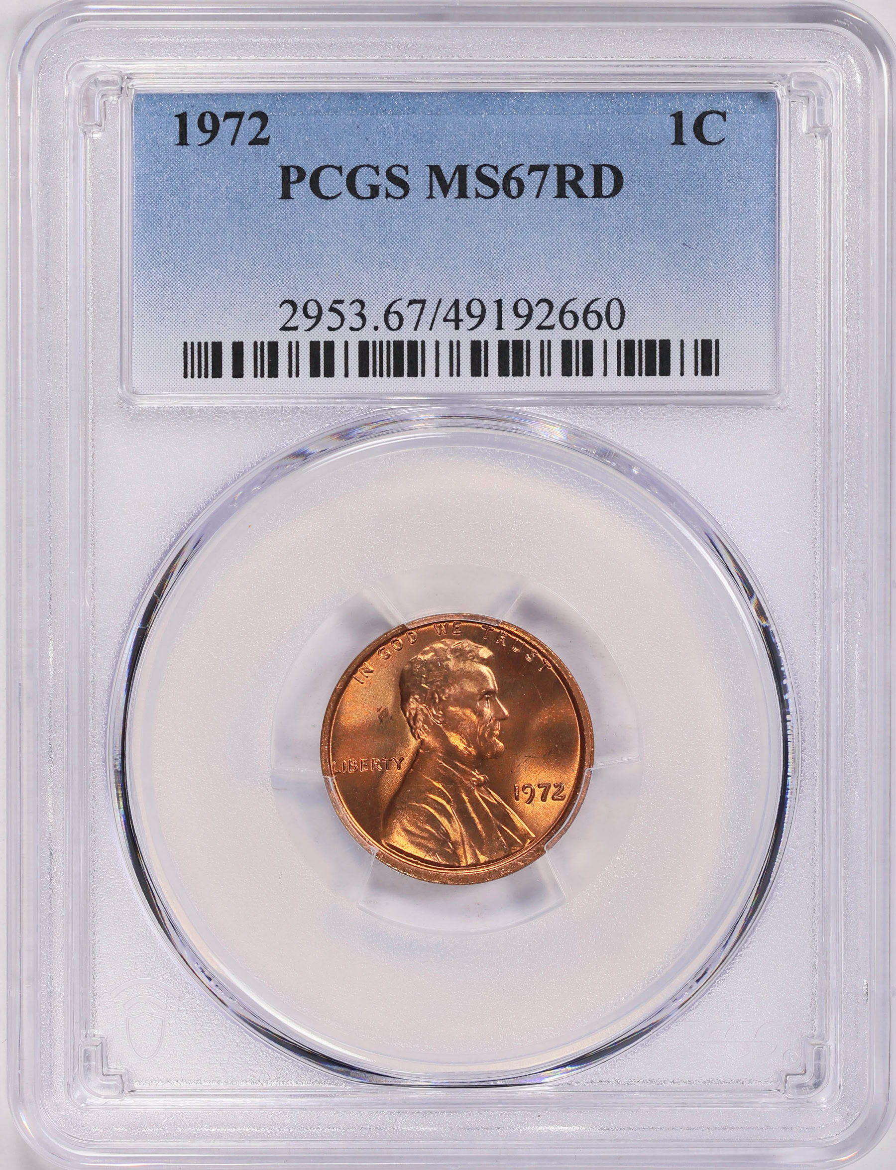 1972 Lincoln Cent PCGS MS-67 RD (Item 1714768) | GreatCollections Coin Auctions