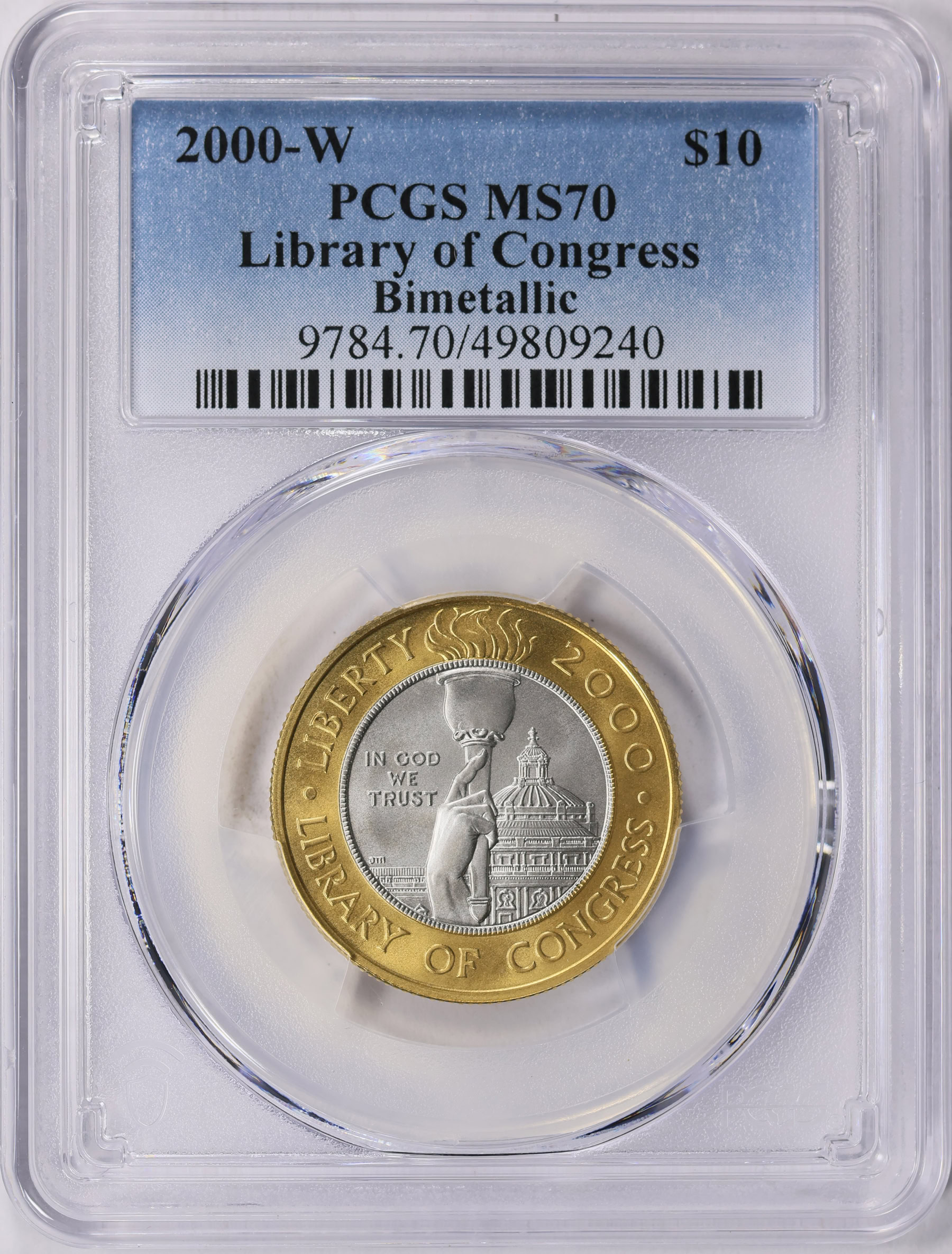 2000-W Library of Congress Bicentennial Bi-Metallic $10 PCGS MS-70 ...