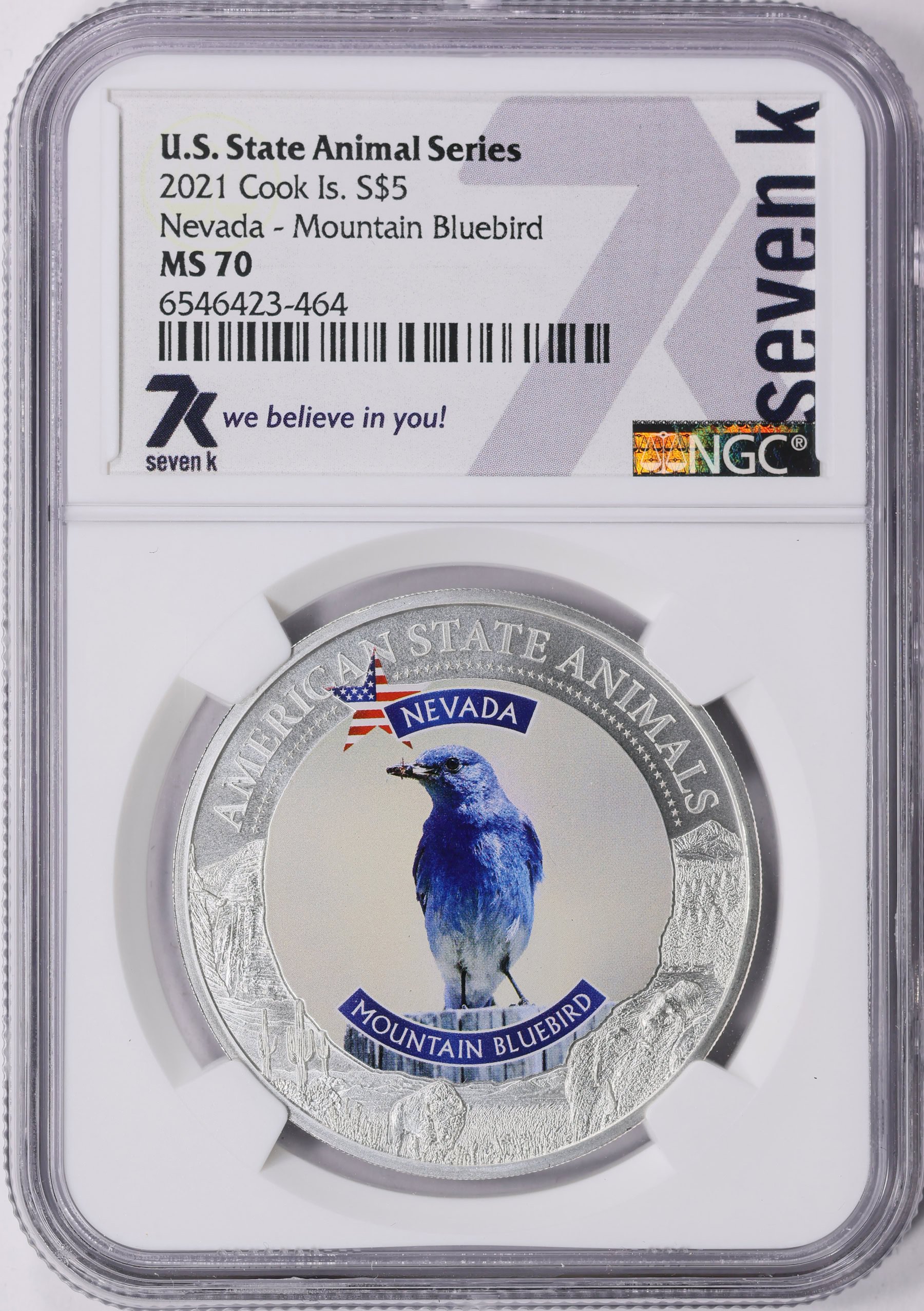 Cook Islands 2021 Colorized Silver $5 US State Animal Series Nevada ...