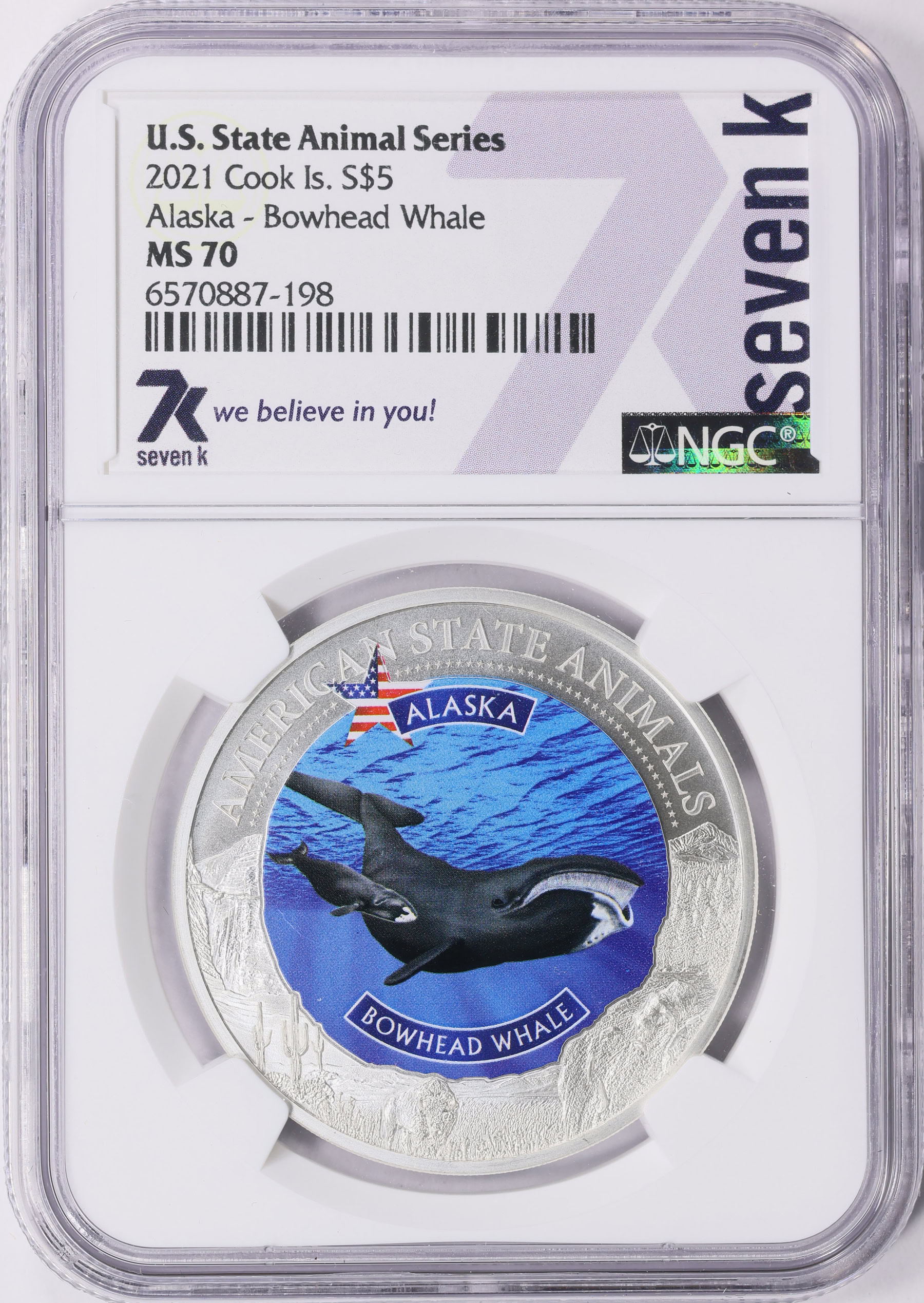 Cook Islands 2021 Colorized Silver $5 U.S. State Animal Series Alaska ...