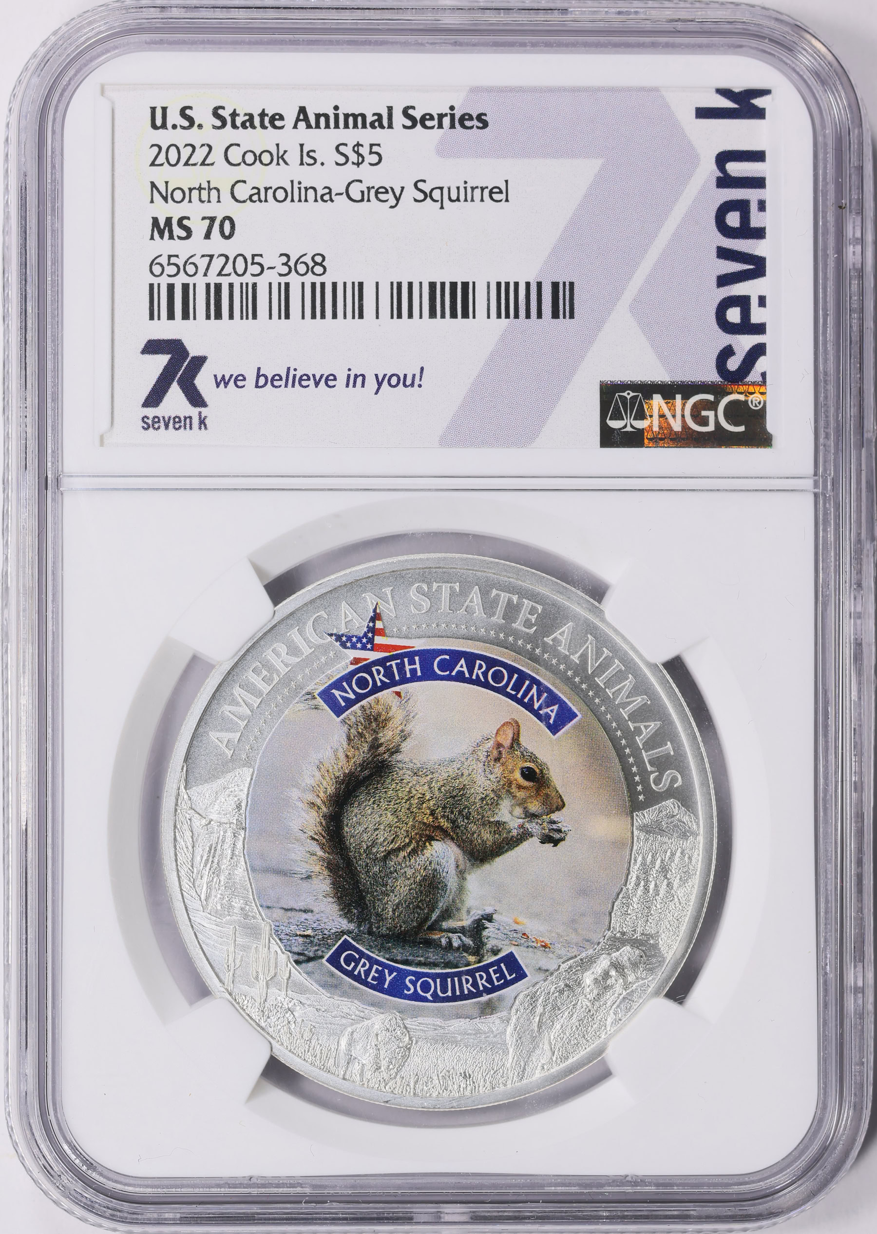 Cook Islands 2022 Colorized Silver $5 U.S. State Animal Series North ...