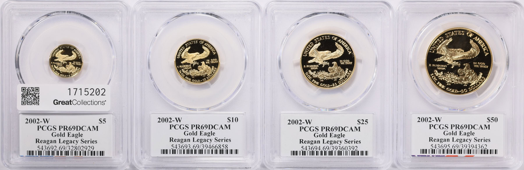 2002-W $5, $10, $25 and $50 Gold American Eagle Set Reagan Legacy ...