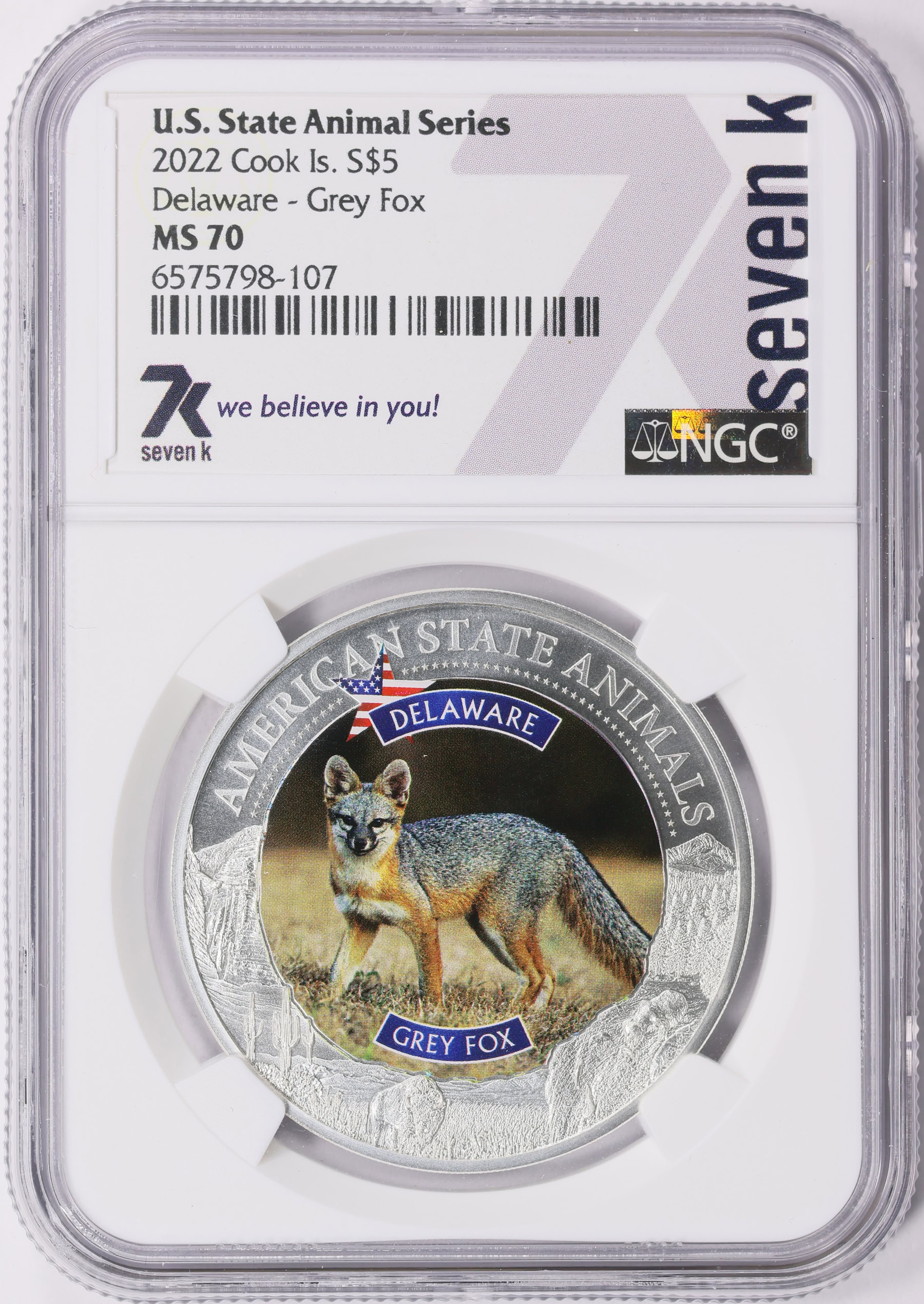 Cook Islands 2022 Colorized Silver $5 U.S. State Animal Series Delaware ...