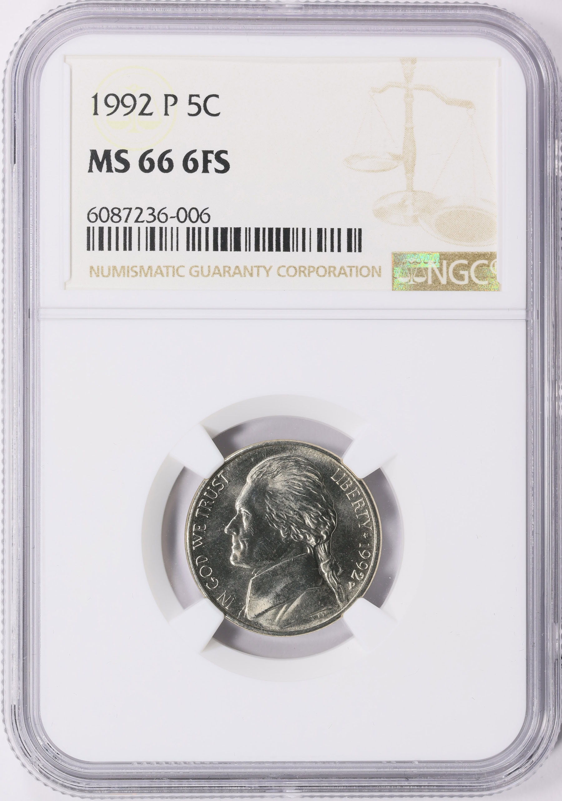 1992-P Jefferson Nickel NGC MS-66 6FS (Item 1715410) | GreatCollections ...