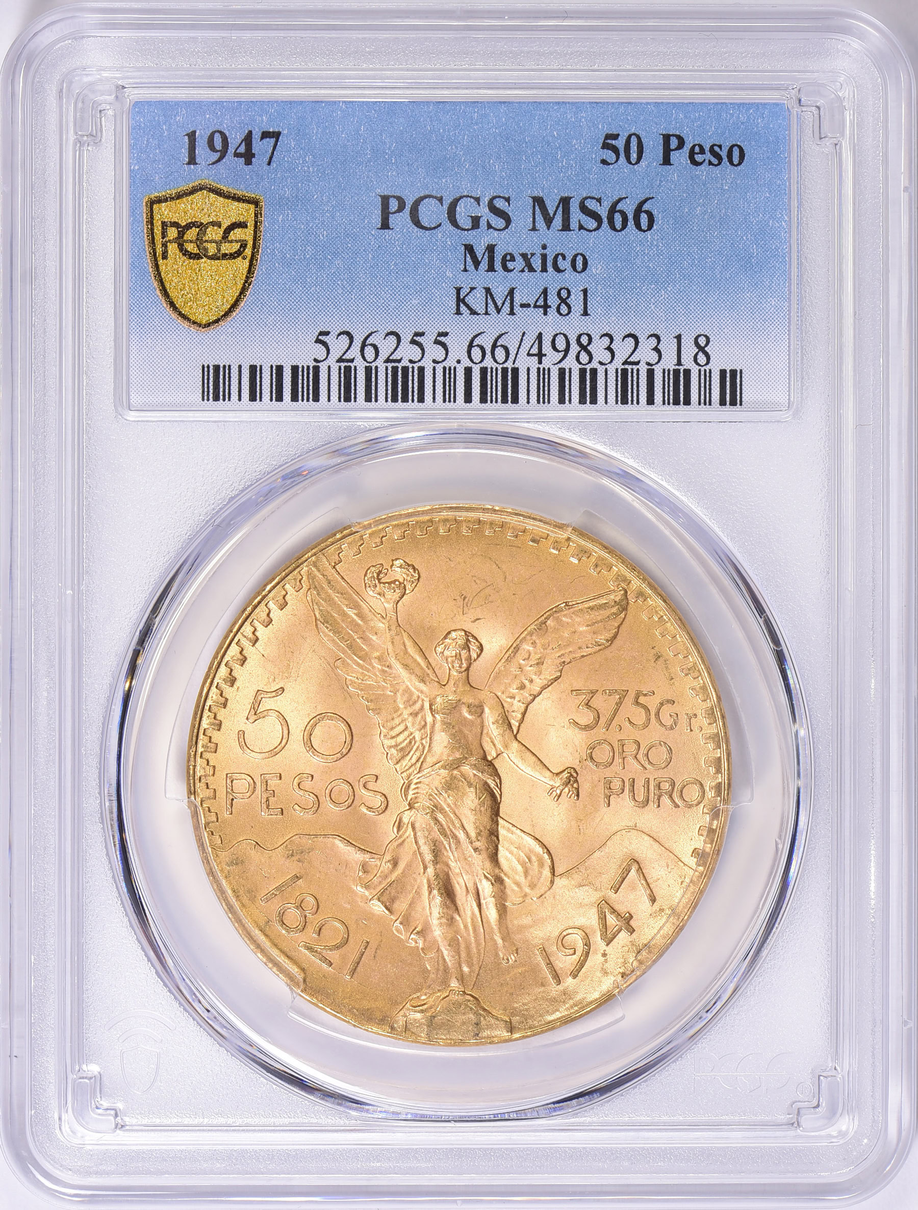 Mexico 1947 Gold 50 Pesos KM-481 PCGS MS-66 (AGW = 1.2057 Oz.) (Item 1715421) | GreatCollections ...