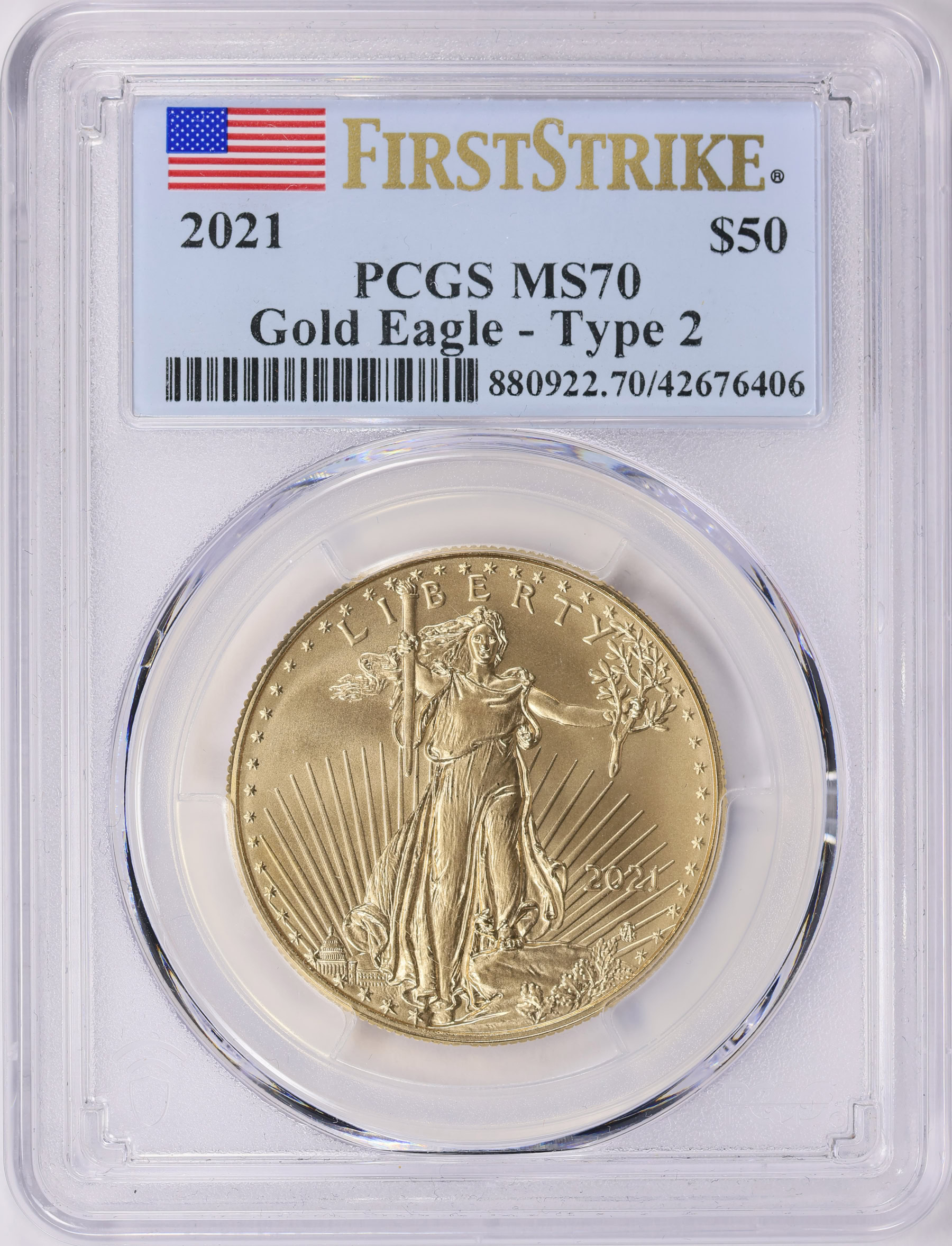 2021 $50 One-Ounce Gold American Eagle Type 2 First Strike PCGS MS-70 (Item 1715455 ...