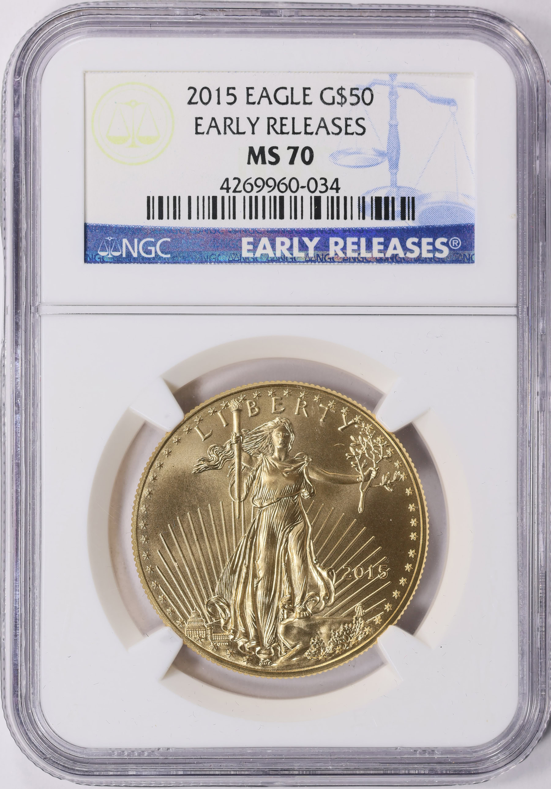 2015 $50 One-Ounce Gold American Eagle Early Releases NGC MS-70 (Item 1715458 ...