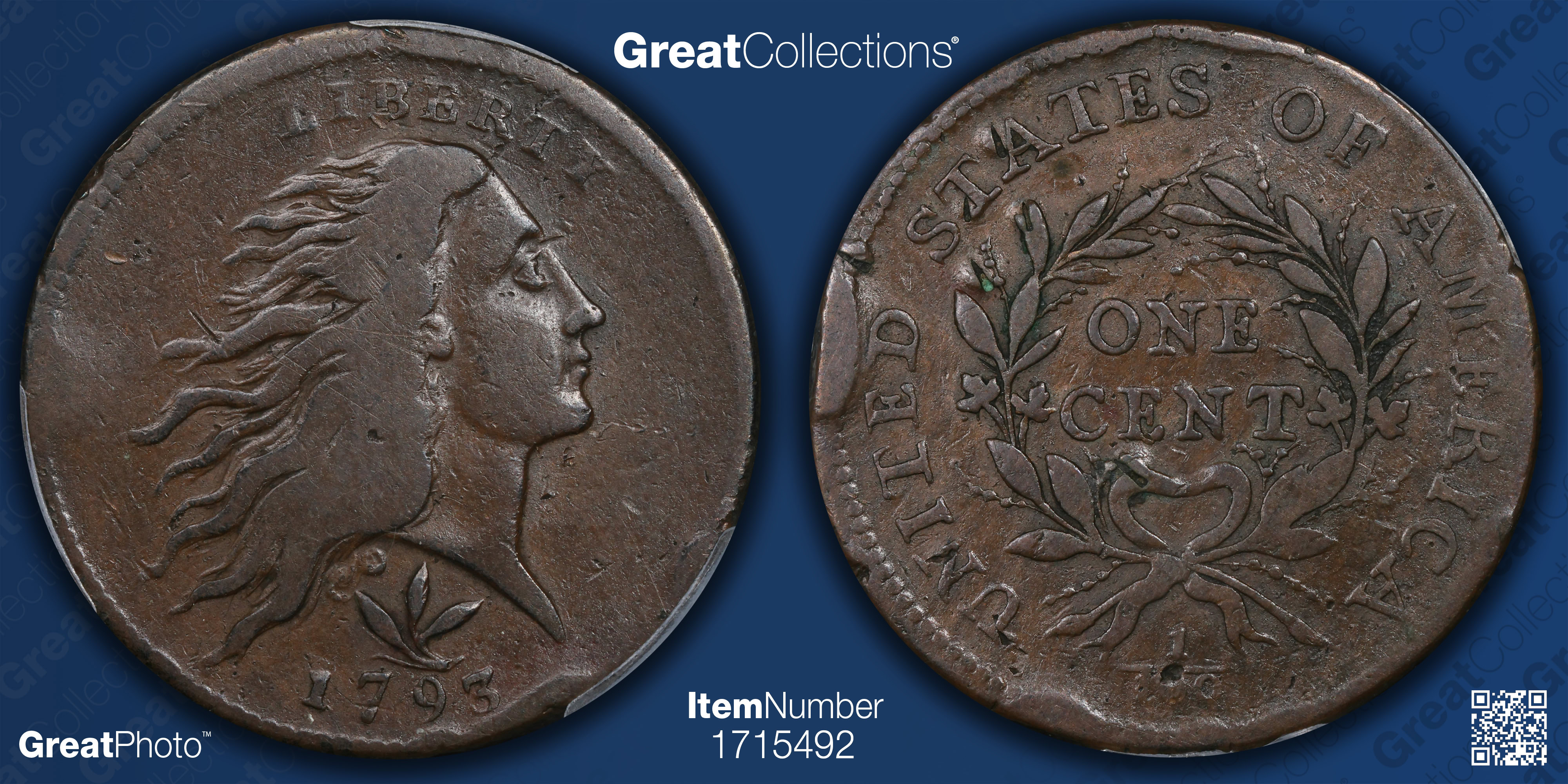 1793 Wreath Cent Sheldon 9 PCGS Genuine Fine Details (Item 1715492 ...