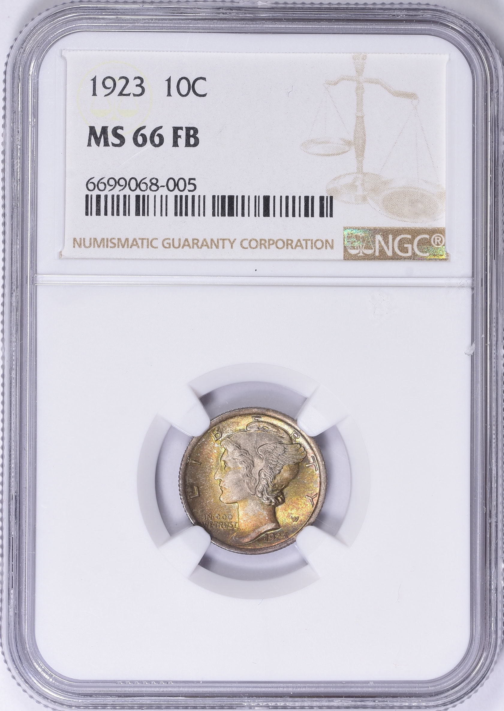 1923 Mercury Dime NGC MS-66 FB (Toned) (Item 1715523) | GreatCollections Coin Auctions