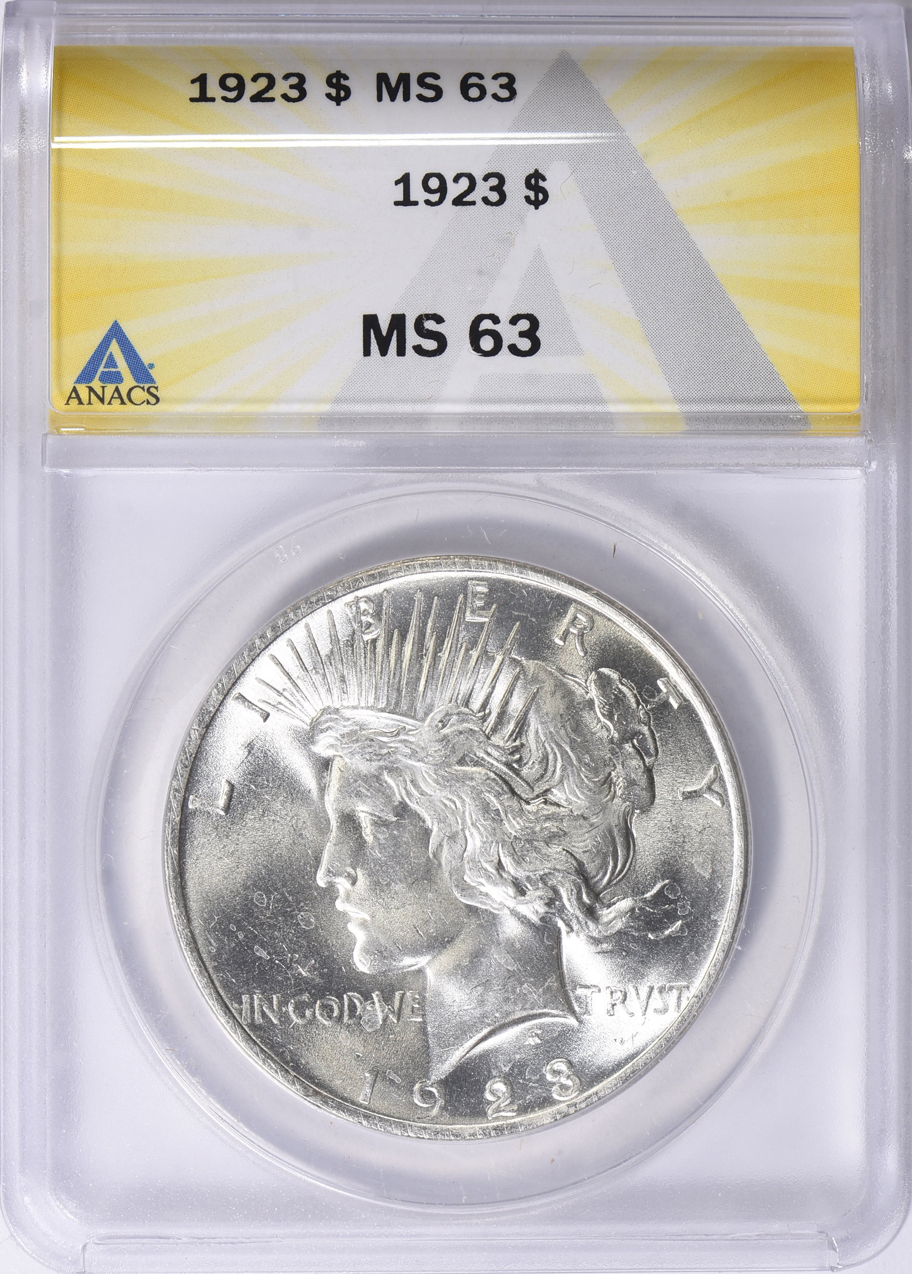 1923 Peace Silver Dollar ANACS MS-63 (Item 1715707) | GreatCollections Coin Auctions