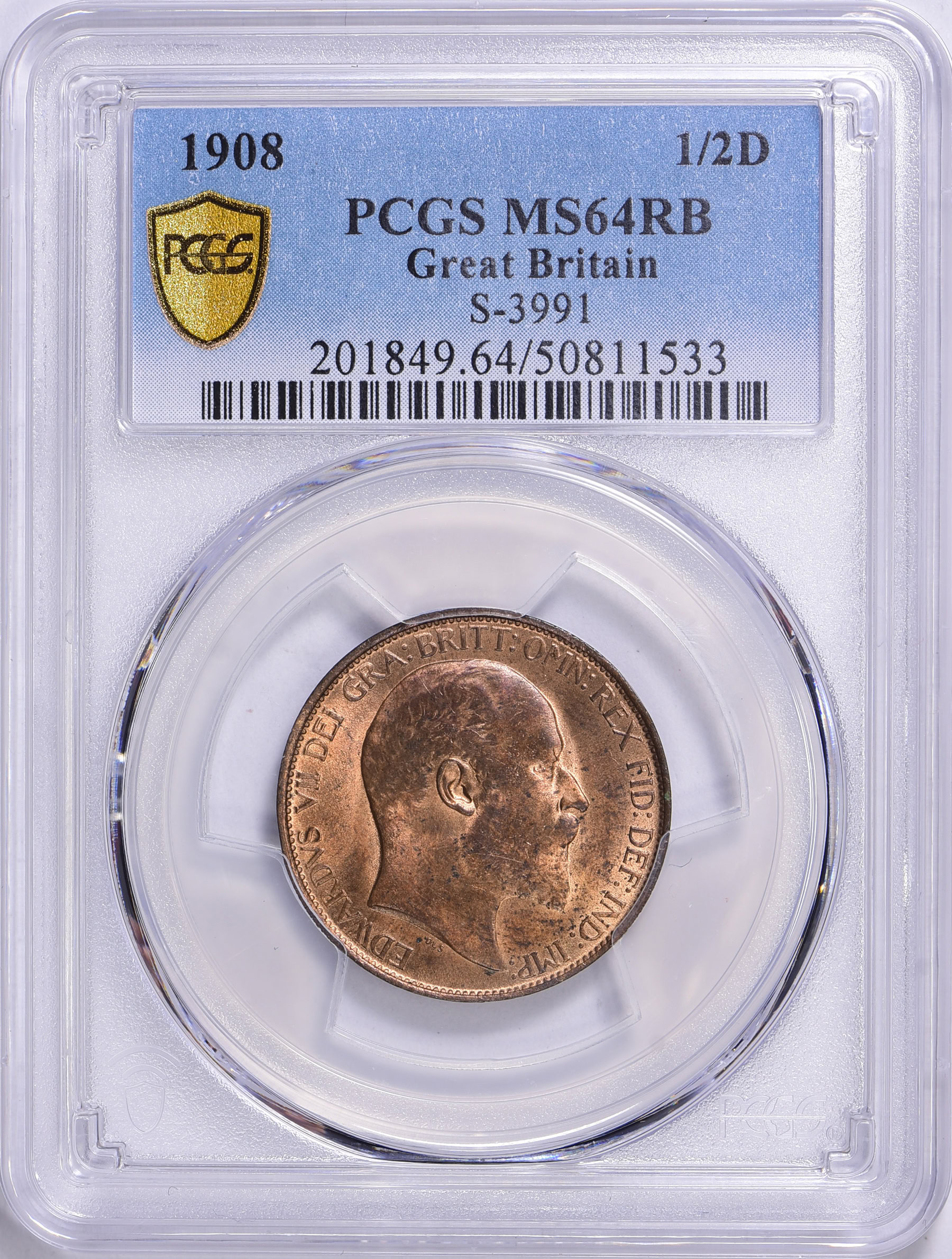 Great Britain 1908 1/2 Penny KM-793.2 PCGS MS-64 RB (Item 1715758 ...