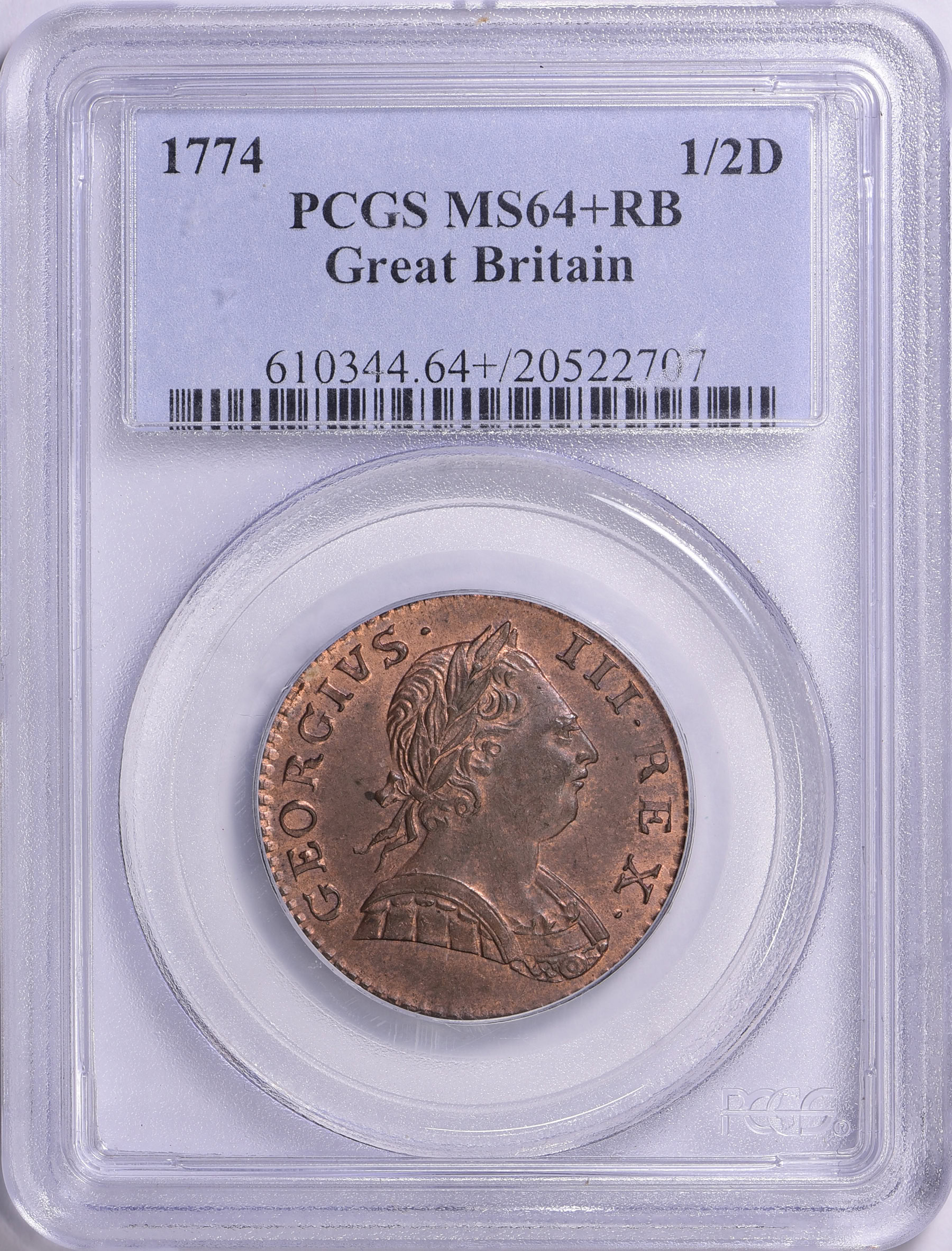 Great Britain 1774 1/2 Penny KM-601 PCGS MS-64+ RB (Item 1715800 ...