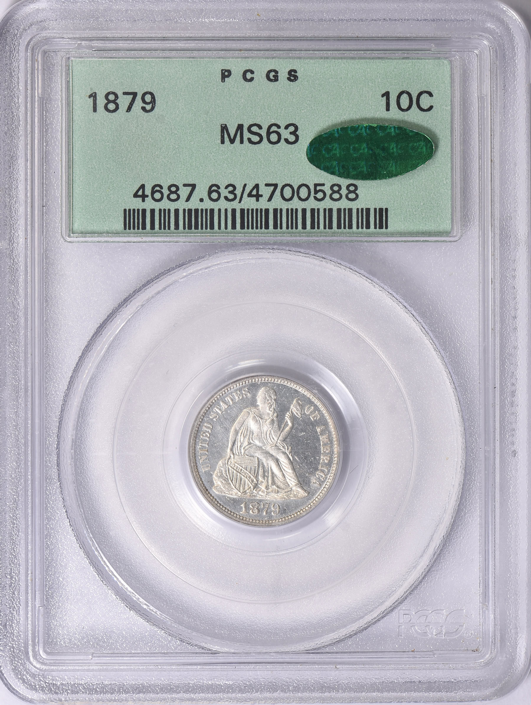 1879 Seated Liberty Dime PCGS MS-63 (CAC Green) OGH (Item 1715832 ...