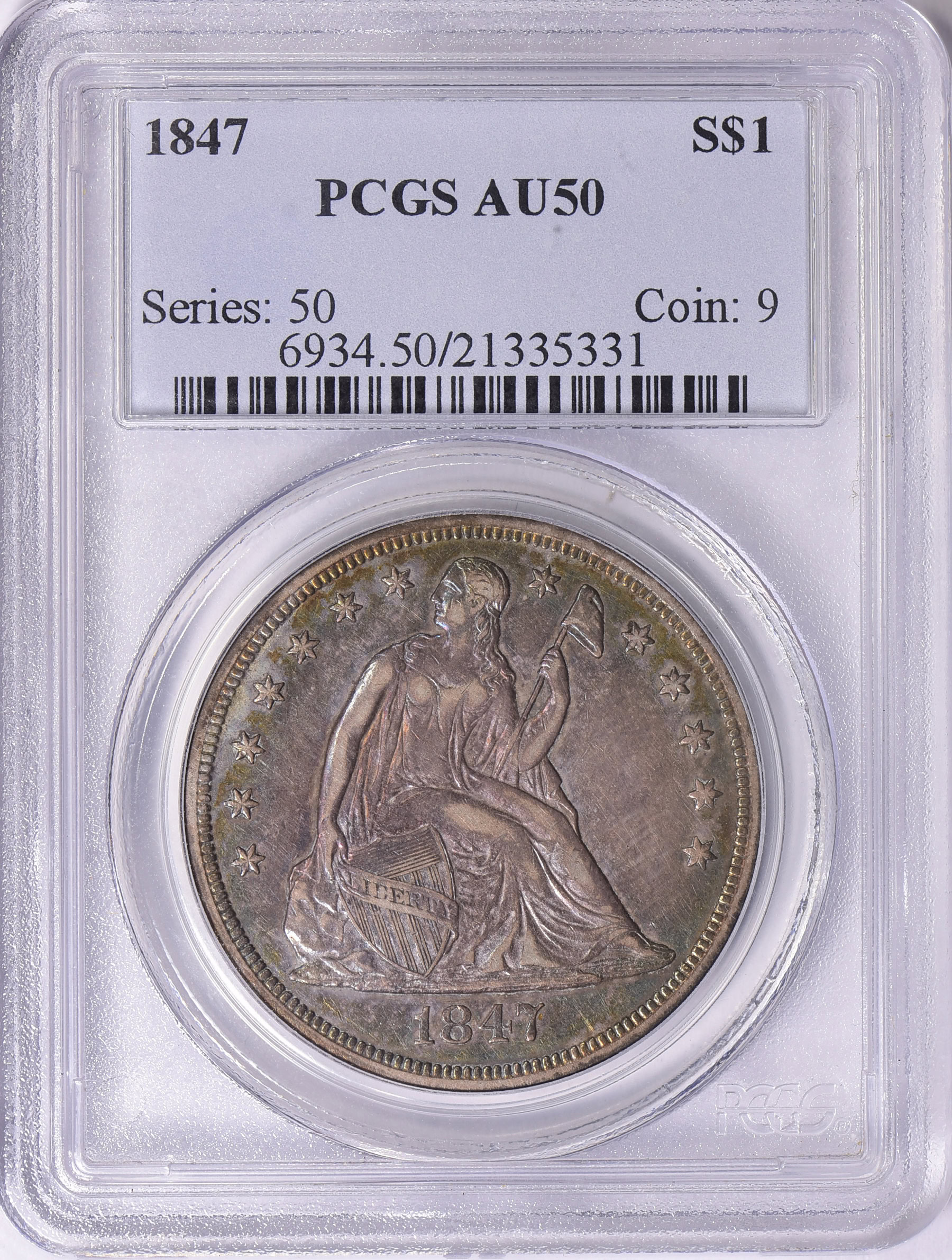 1847 Seated Liberty Silver Dollar PCGS AU-50 (Toned) (Item 1715835) | GreatCollections Coin Auctions
