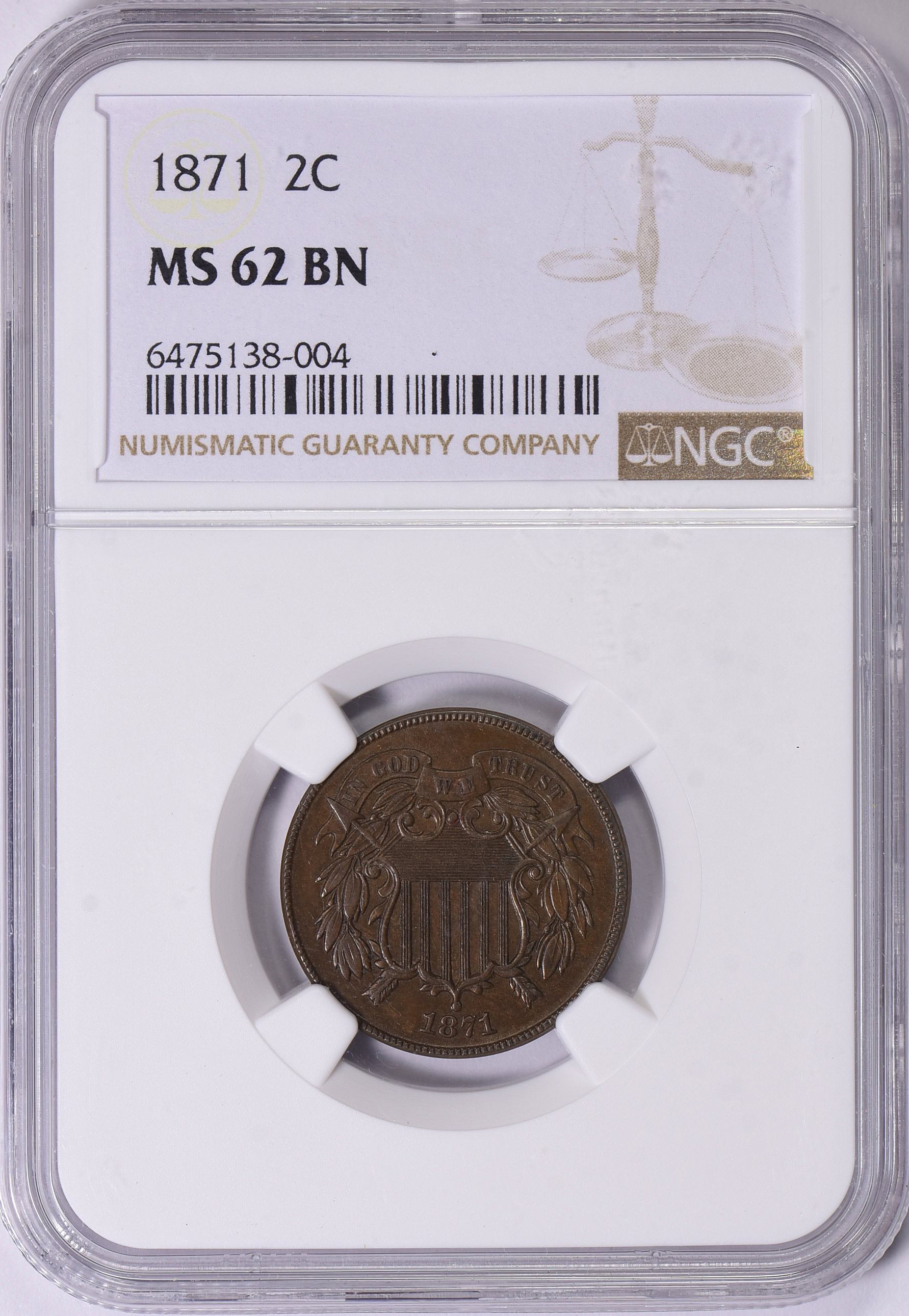 1871 Two-Cent Piece NGC MS-62 BN (Item 1715867) | GreatCollections Coin Auctions