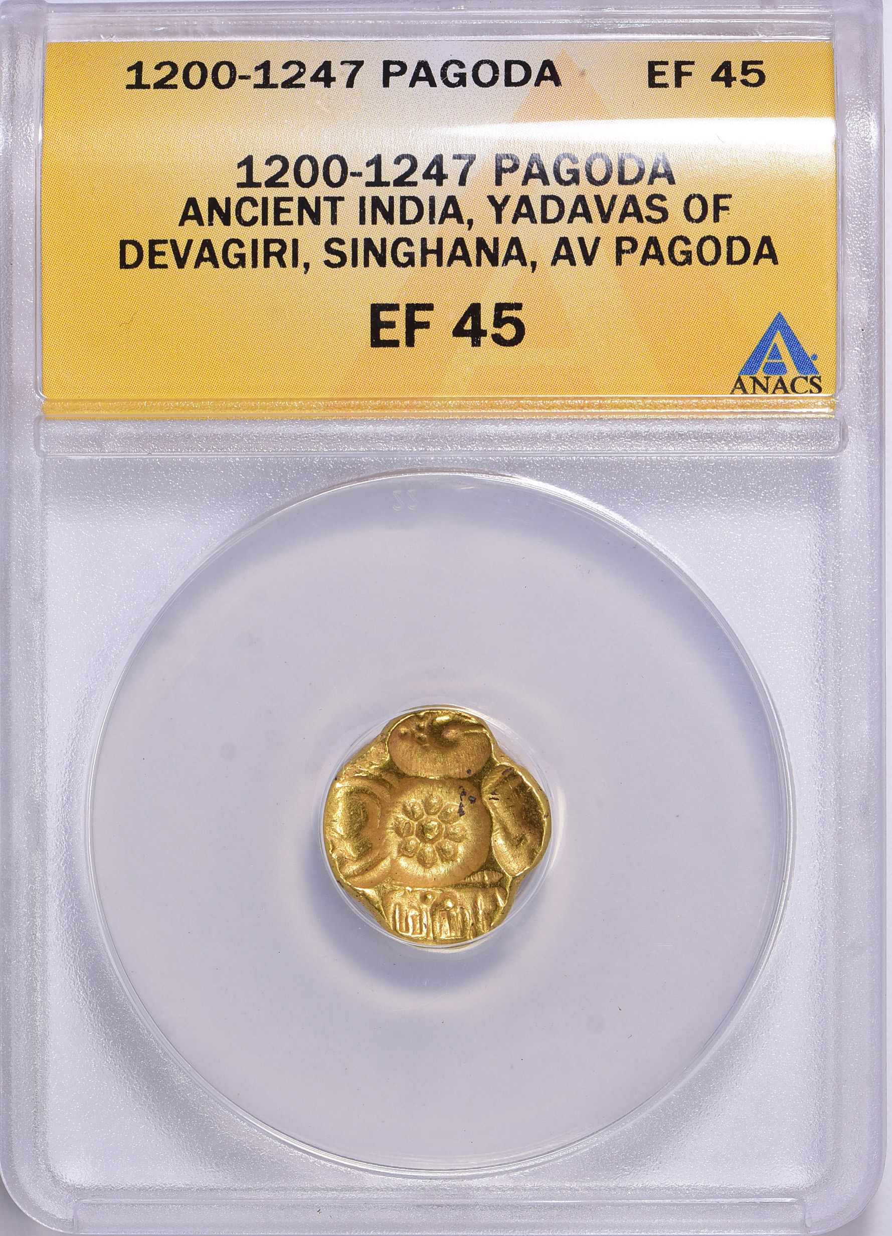 India - Yadavas od Devagiri, Singhana ND (1200-1247) Gold Pagoda ANACS ...