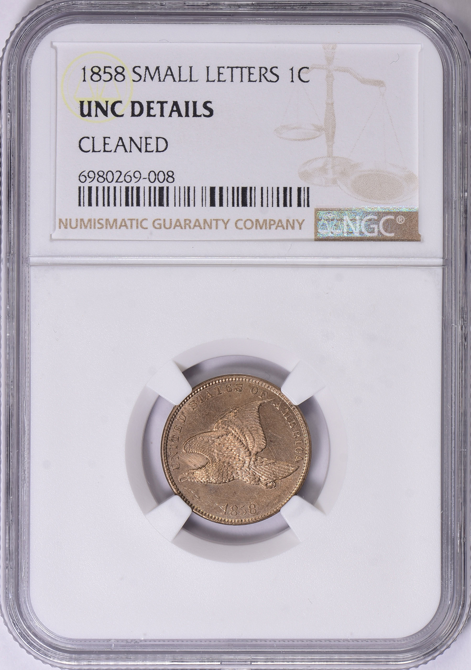1858 Flying Eagle Cent Small Letters NGC Unc Details (Item 1715908 ...