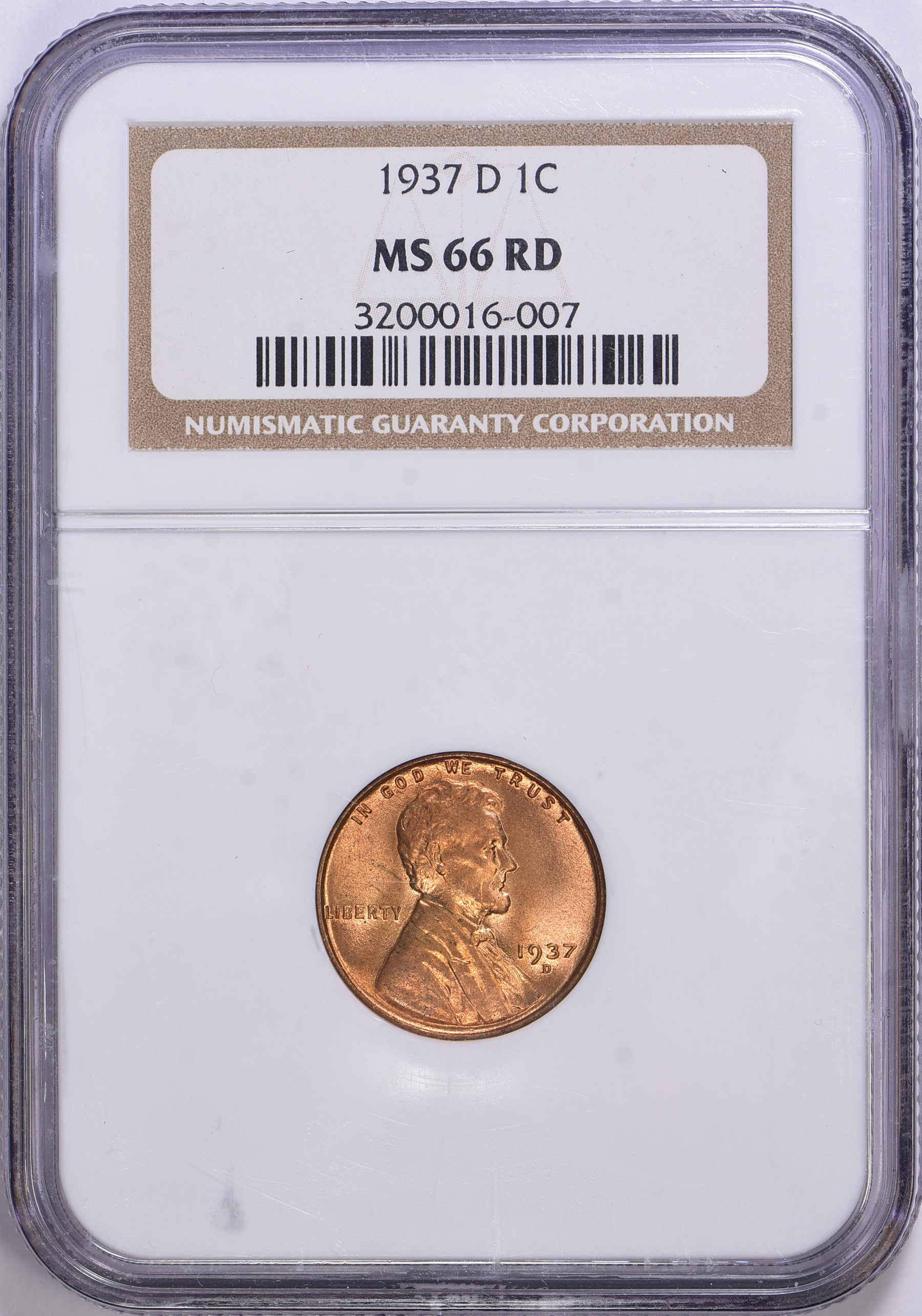 1937-D Lincoln Cent NGC MS-66 RD (Item 1715961) | GreatCollections Coin Auctions