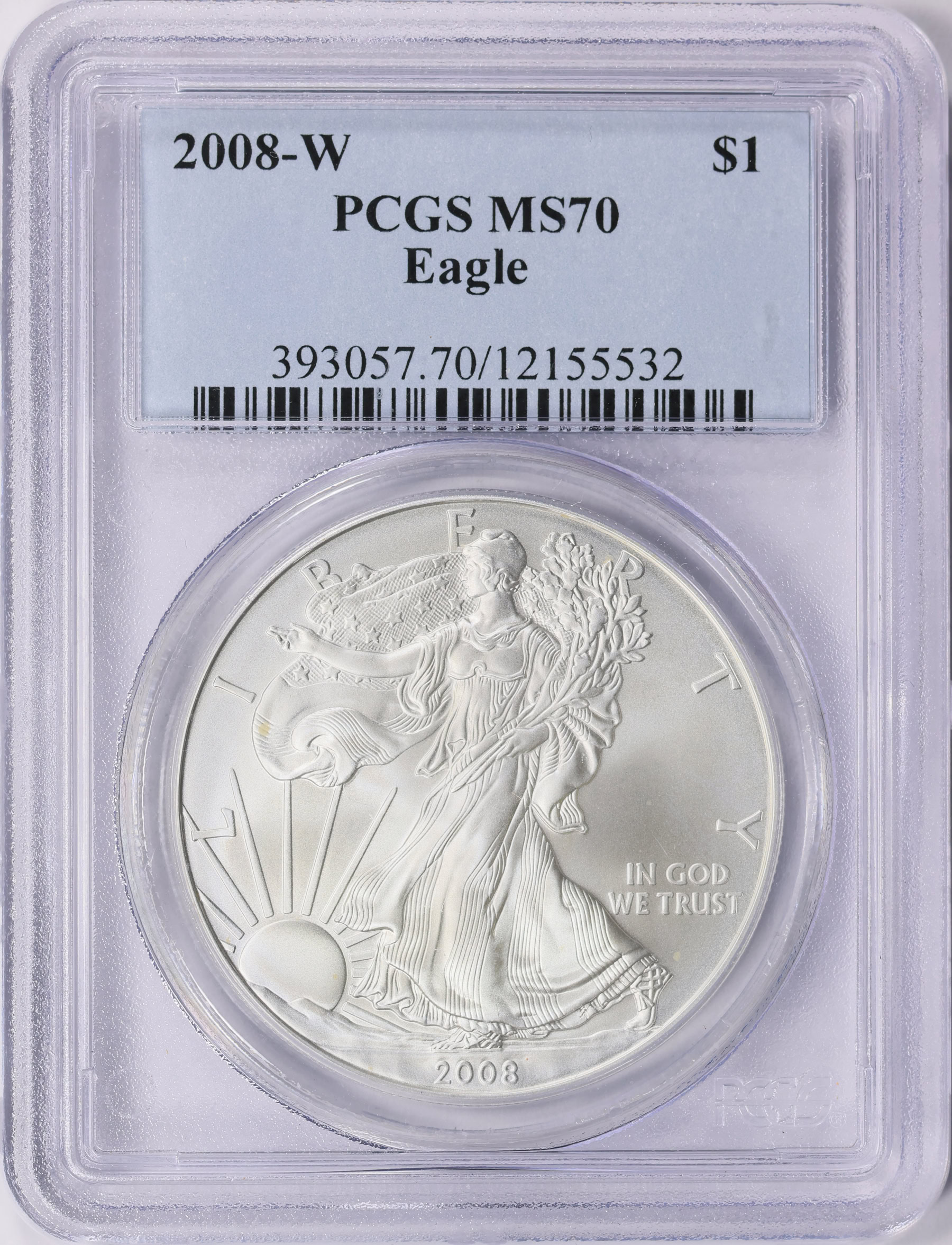 2008-W $1 Silver Eagle Burnished PCGS MS-70 (Item 1715968) | GreatCollections Coin Auctions
